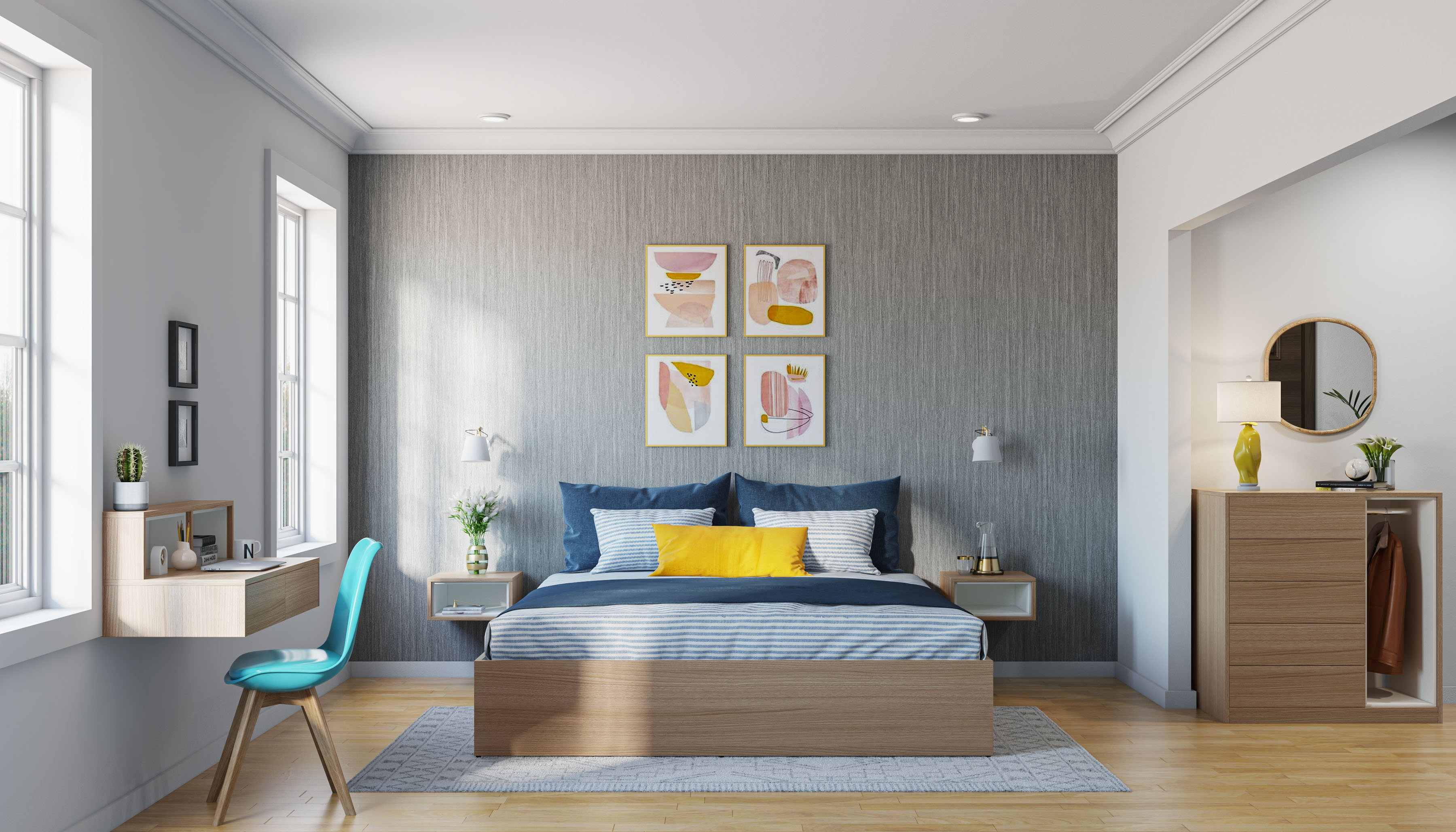 Work and Relax: Modern Guest Bedroom Design With Queen Bed and Study ...