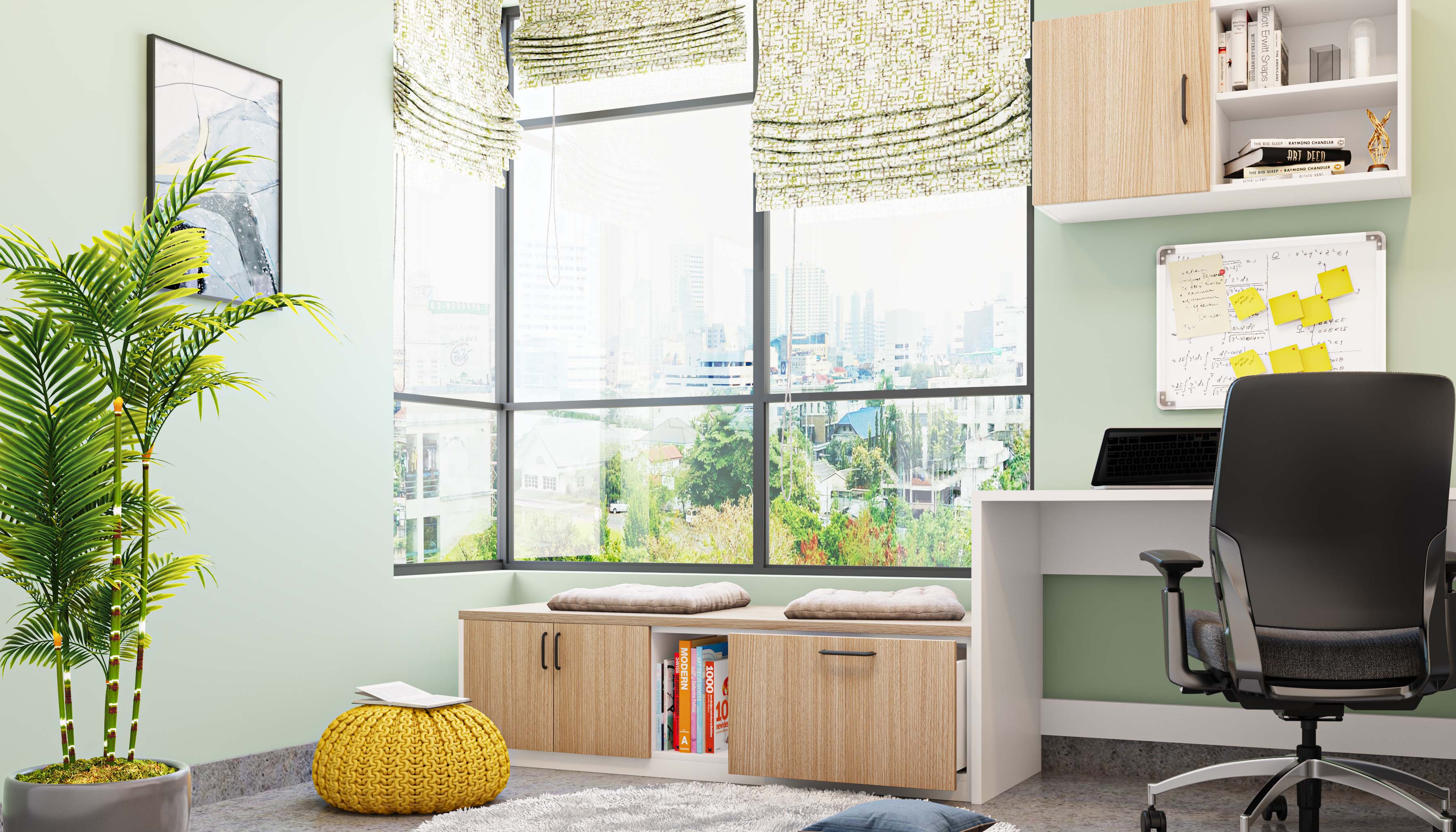 Contemporary Home Office Design: Study Table Unit With Bay Window ...