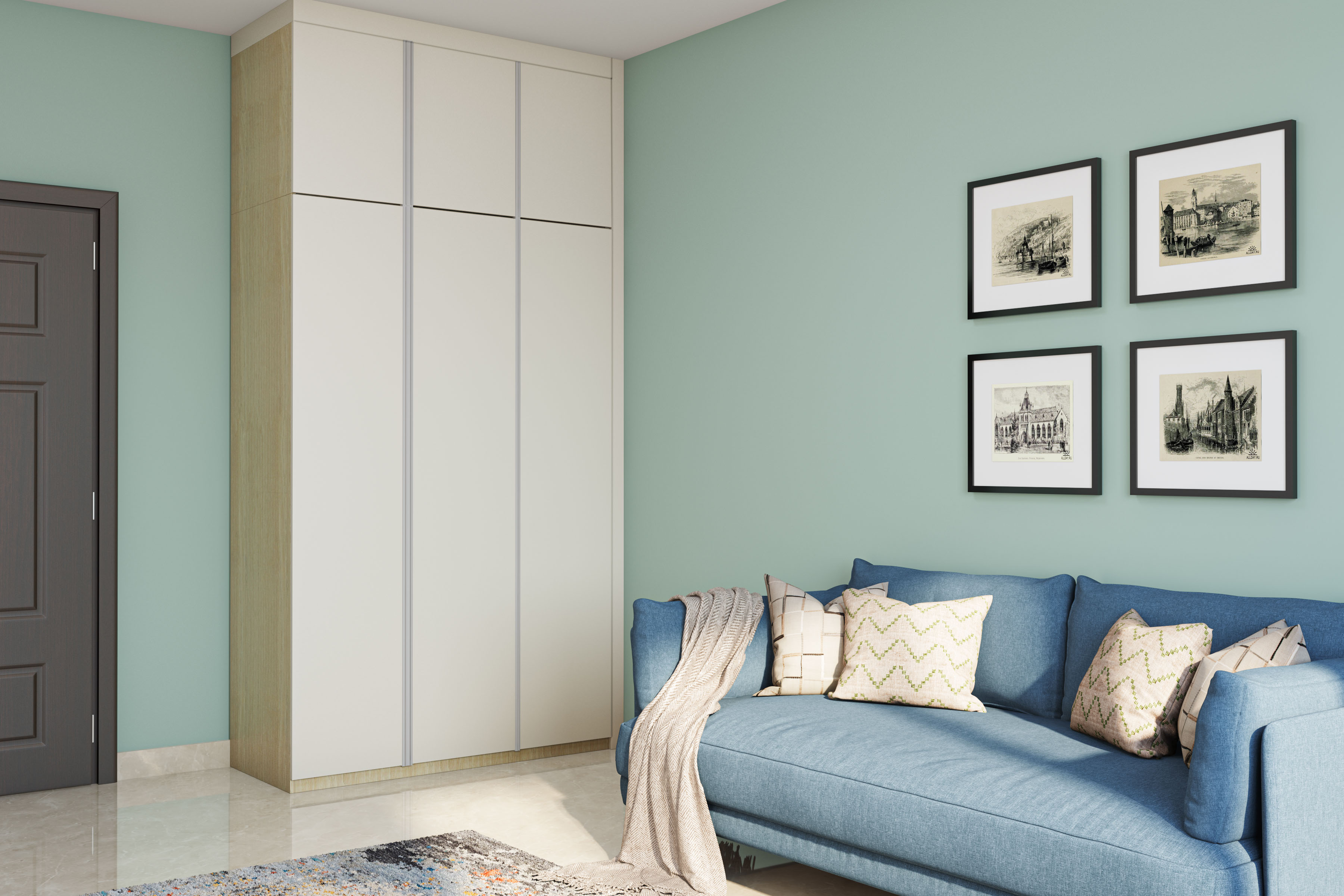 Easy to Maintain Pastel Green Wall Paint Design with White Photo Frame ...