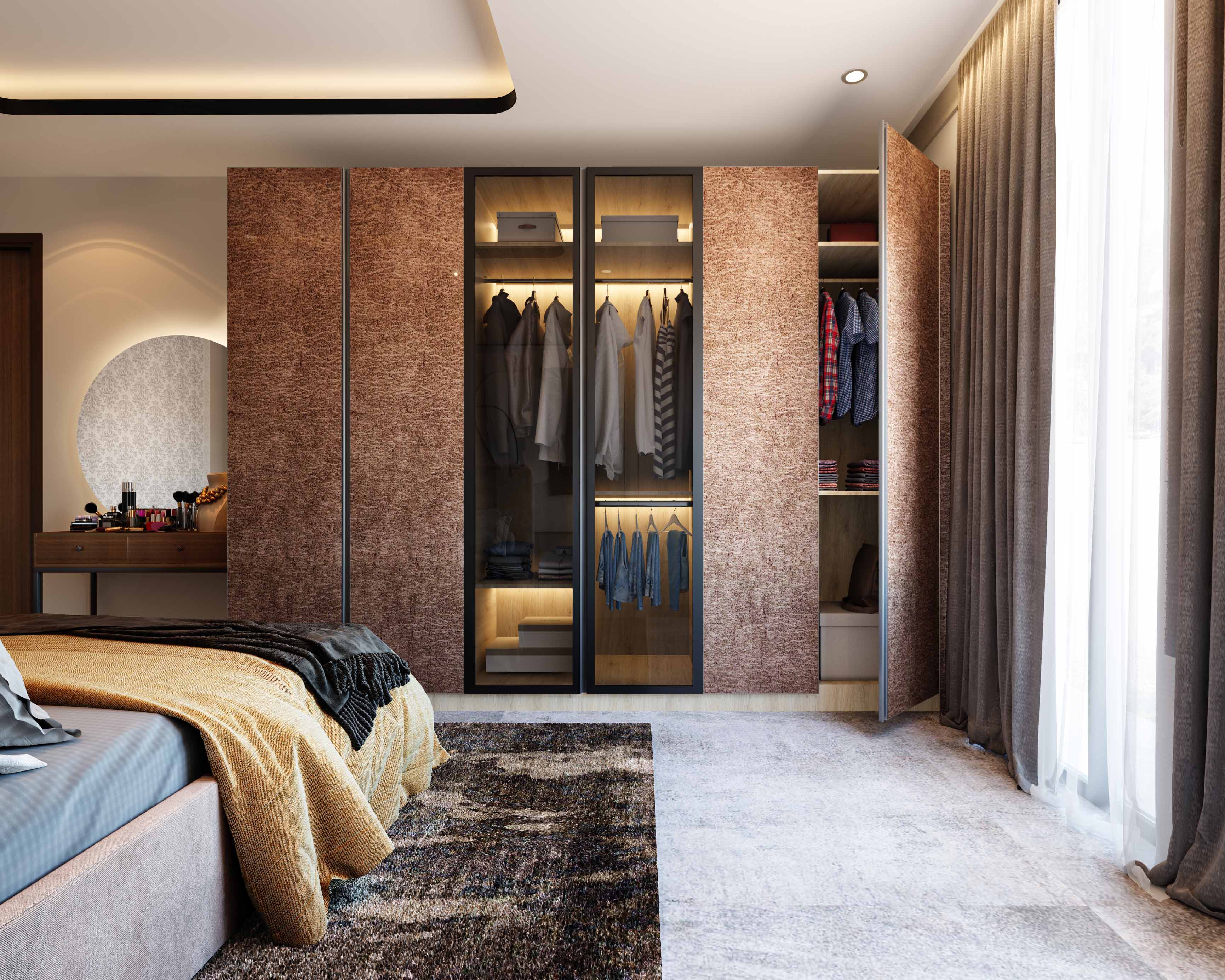 Customisable Wooden Mid-Century Modern 6-Door Swing Wardrobe Design ...