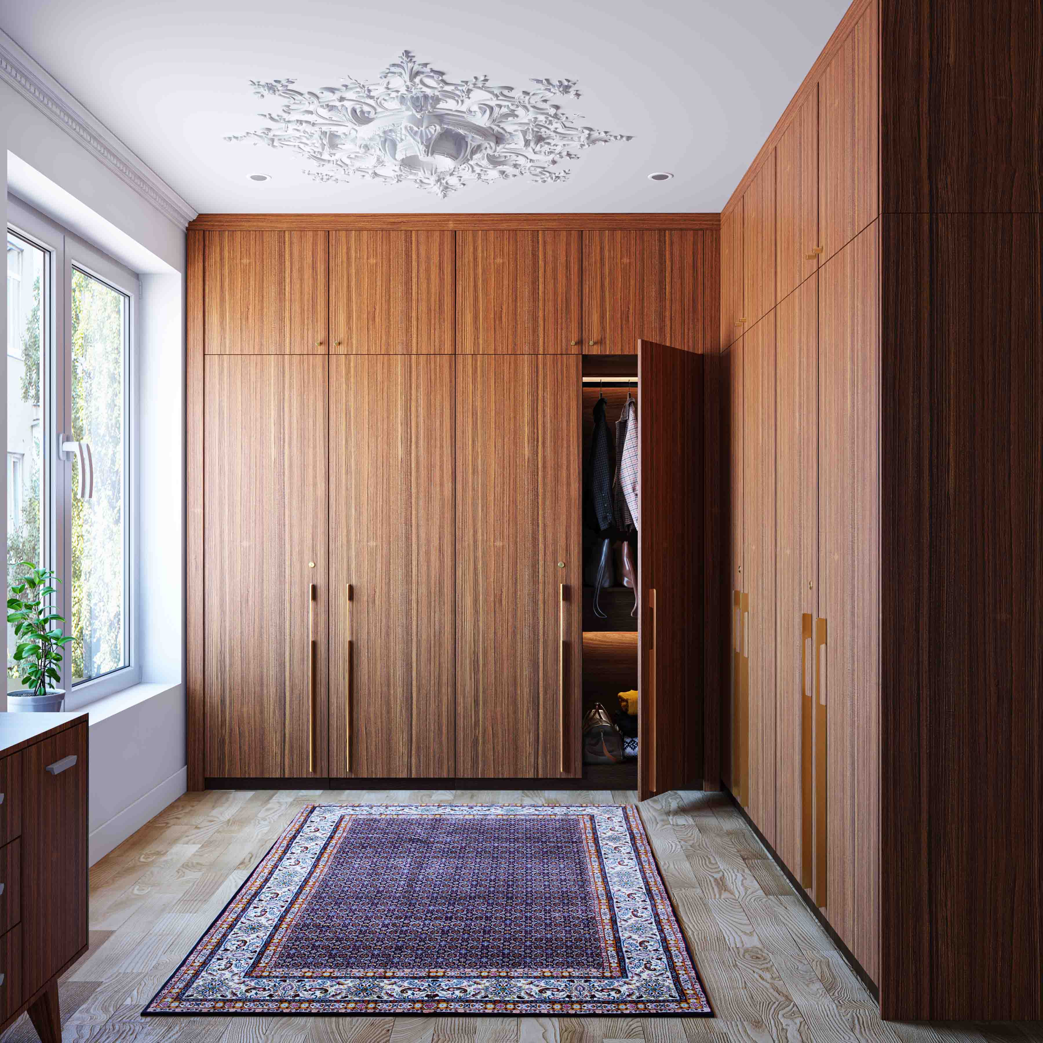 8-Door Classic Corner Swing Wardrobe Design for Maximum Storage | Livspace