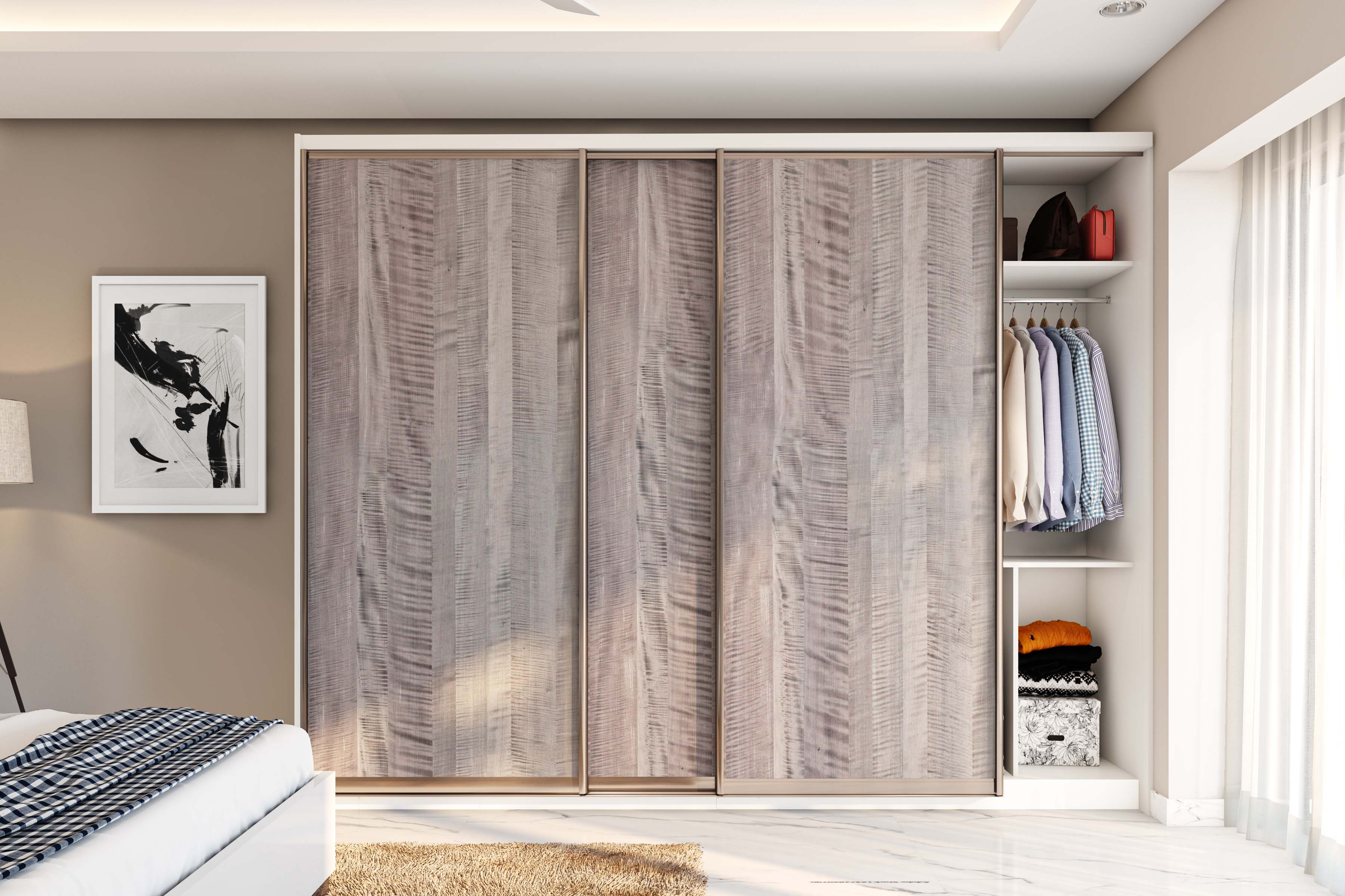 Customizable Wooden Texture Sliding Wardrobe Design in Contemporary ...