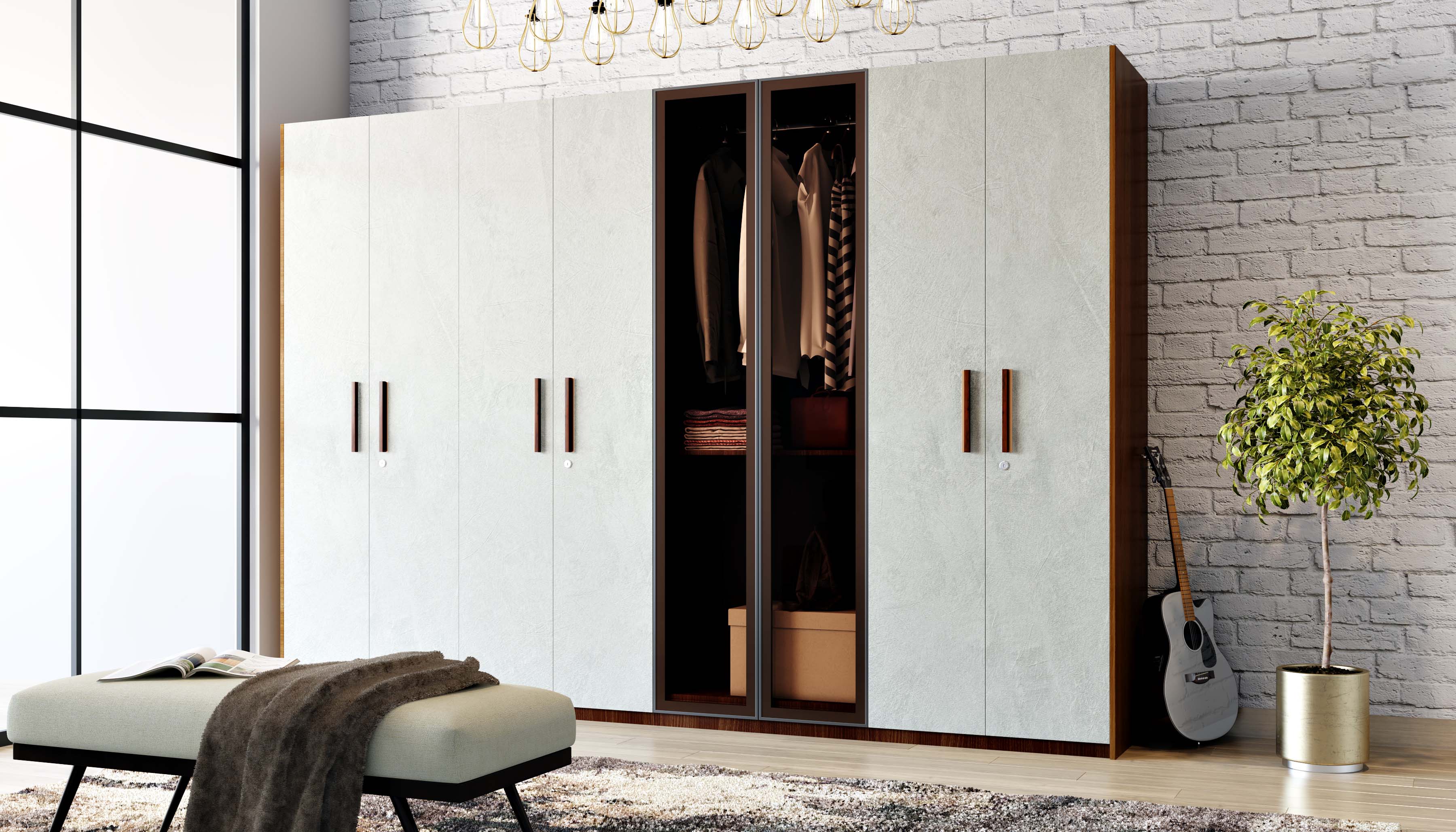 Premium Oak 8-Door Wardrobe Design in Suede Finish and Modern Style ...