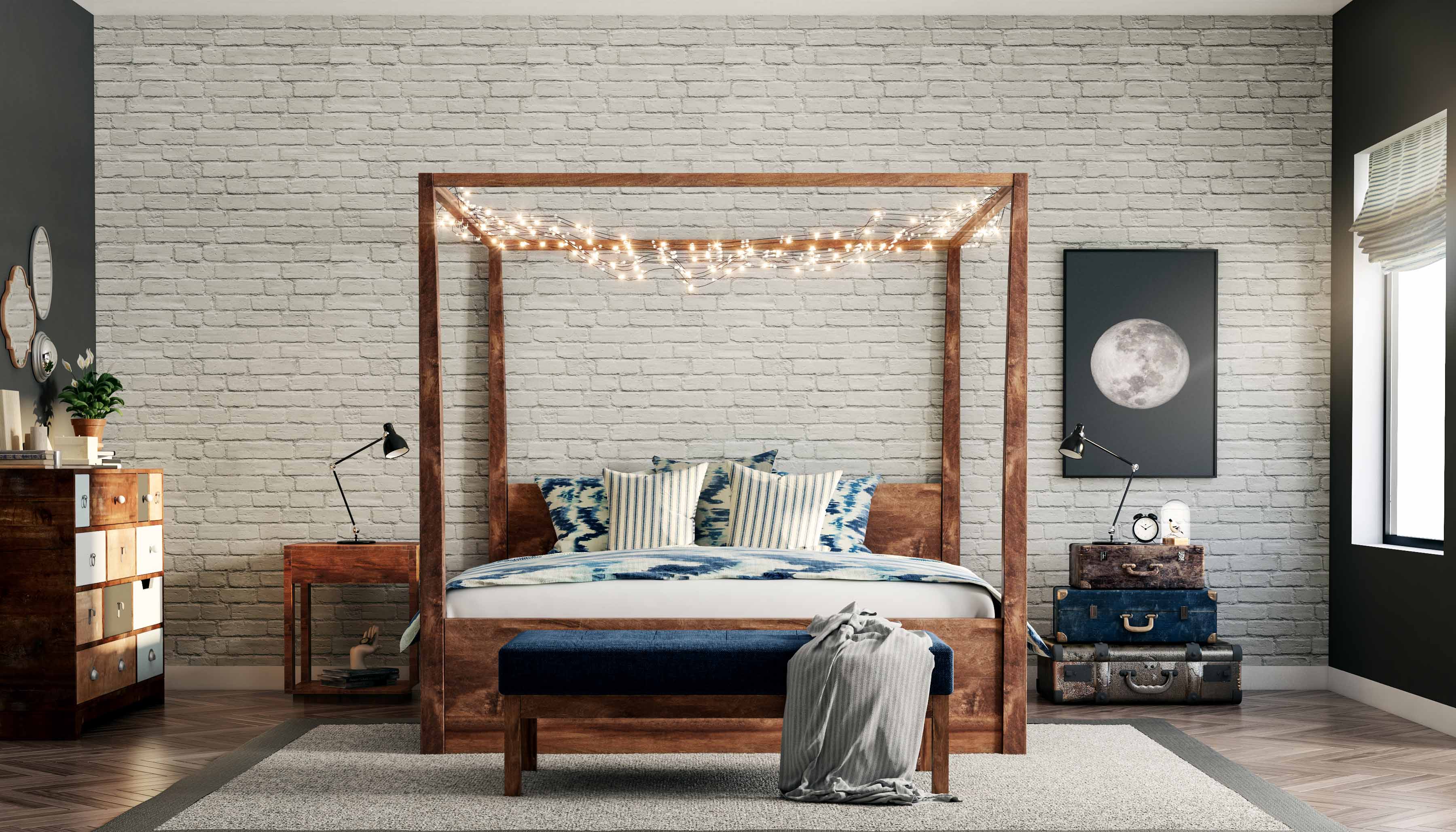 Spacious Master Bedroom Design With 4-Poster Wooden Bed And ...