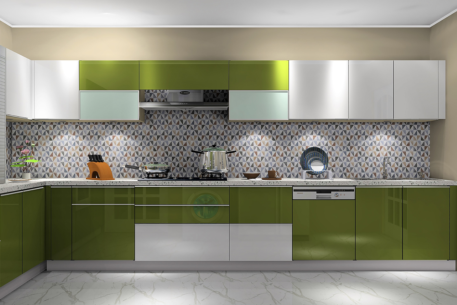 Multicoloured Triangular Kitchen Tiles And Design With Matte Finish ...
