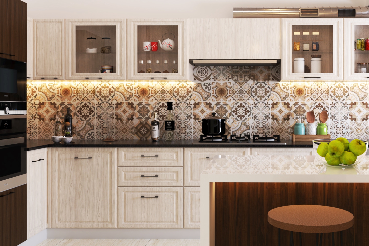 Ceramic Moroccan Matte Kitchen Backsplash Design | Livspace
