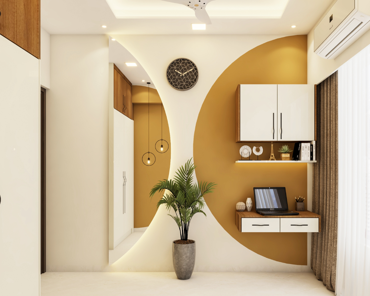 Off-White And Mustard Yellow Wall Colour For Home Offices | Livspace