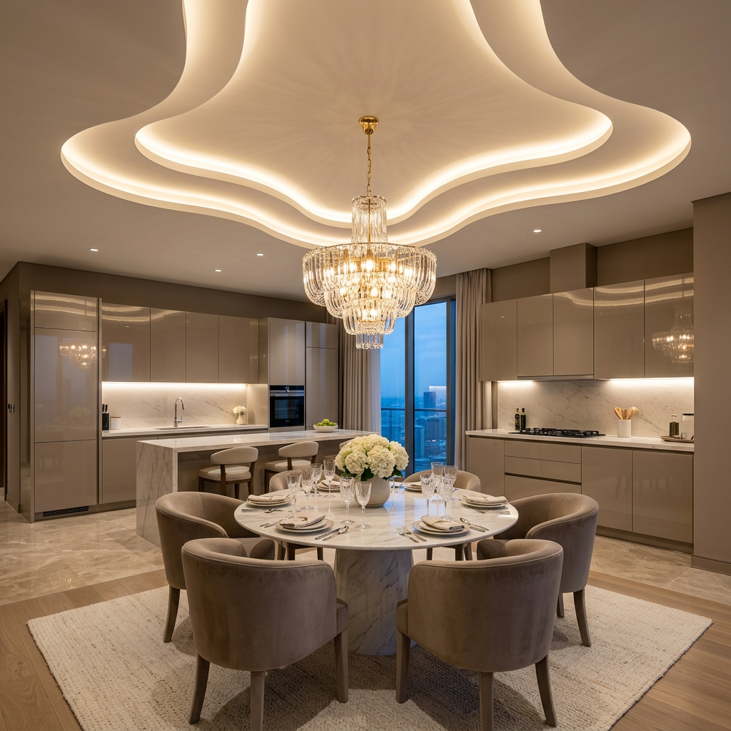 Modern False Ceiling Design with Curved Multi Layered Painted Gypsum ...