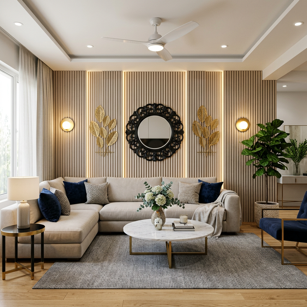 Modern Rectangular Peripheral False Ceiling Design with Recessed Lights ...