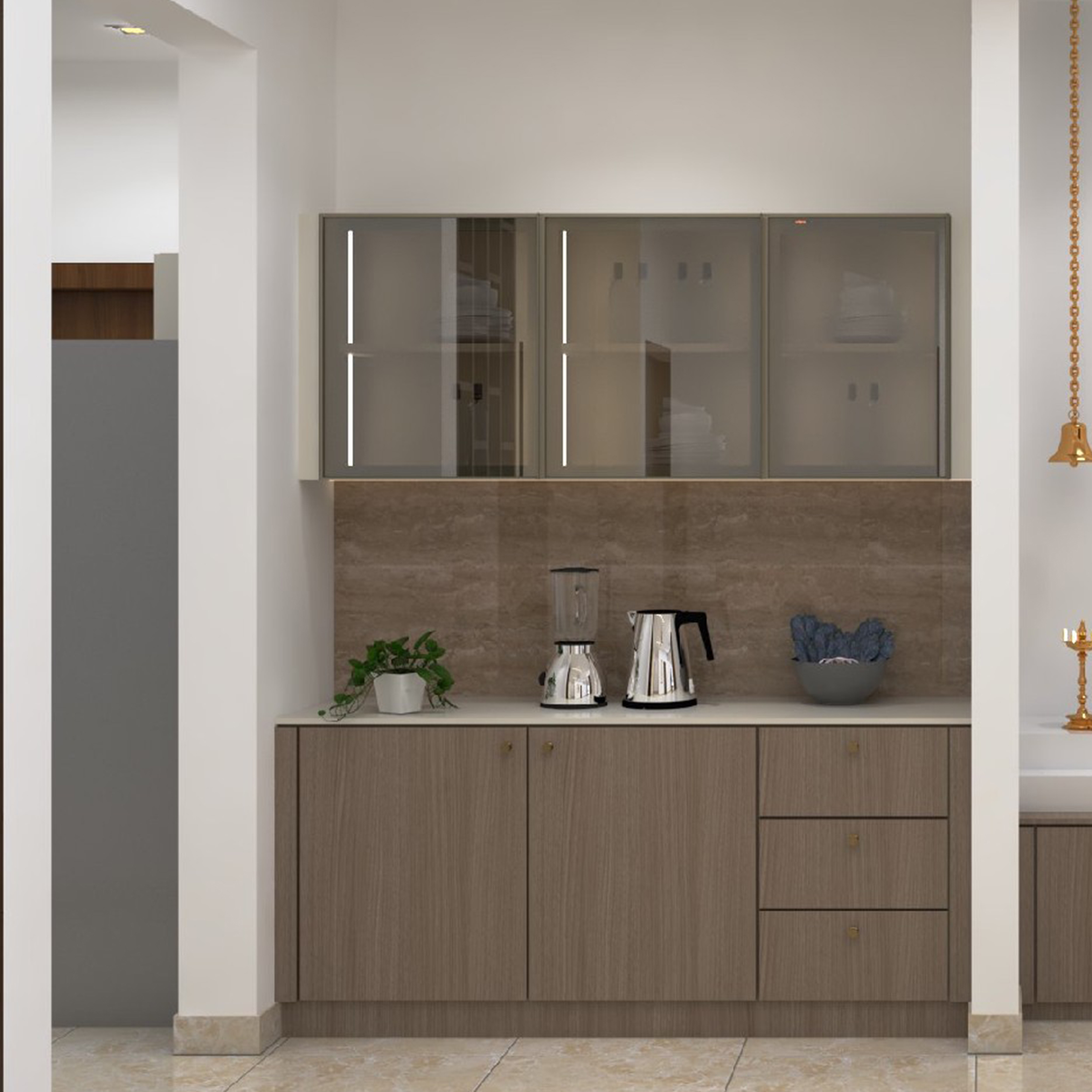Walnut Traditional Crockery Unit Design with Display and Countertop ...