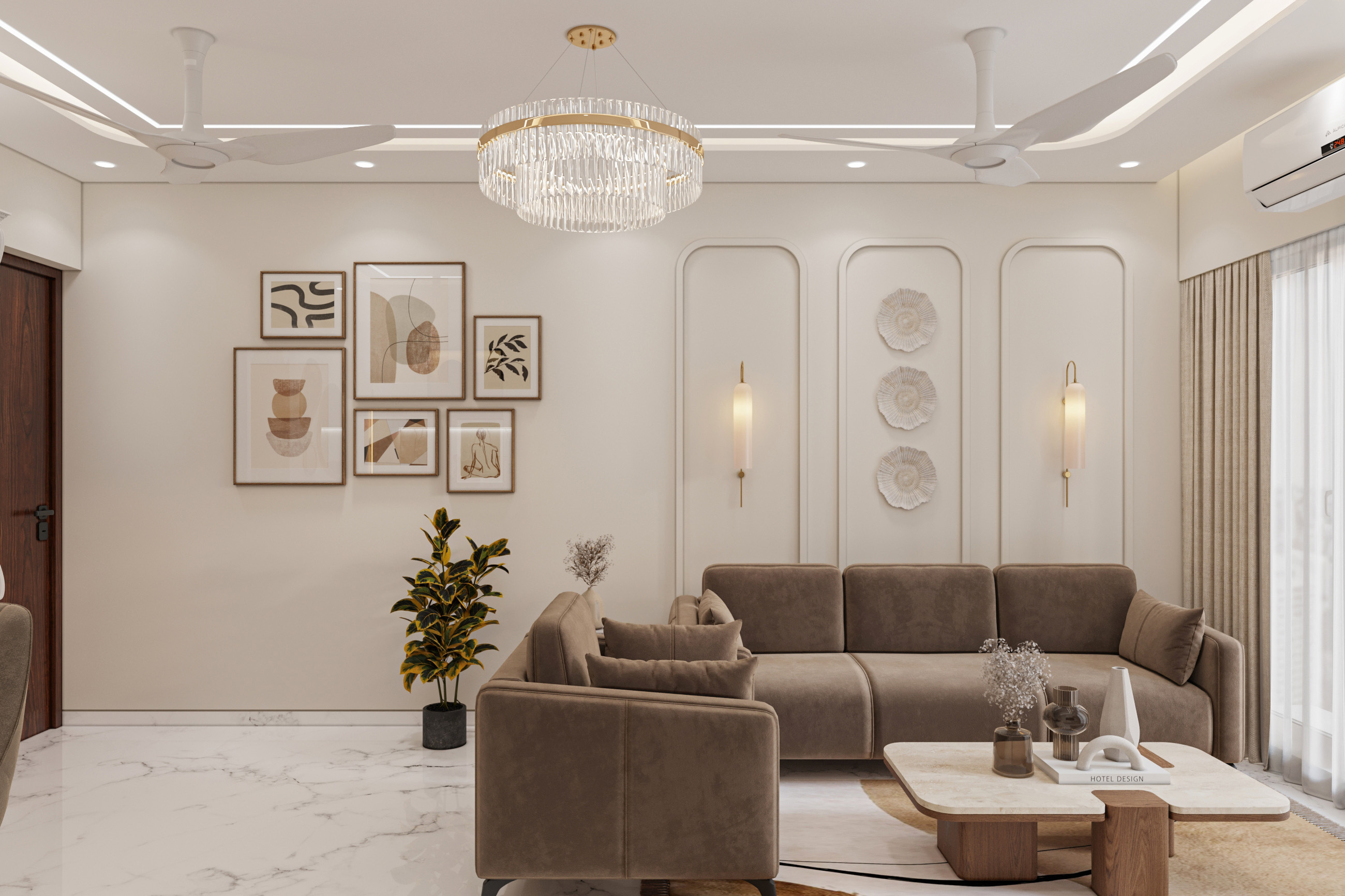 Double Layer Contemporary Gypsum False Ceiling Design with Chandelier ...