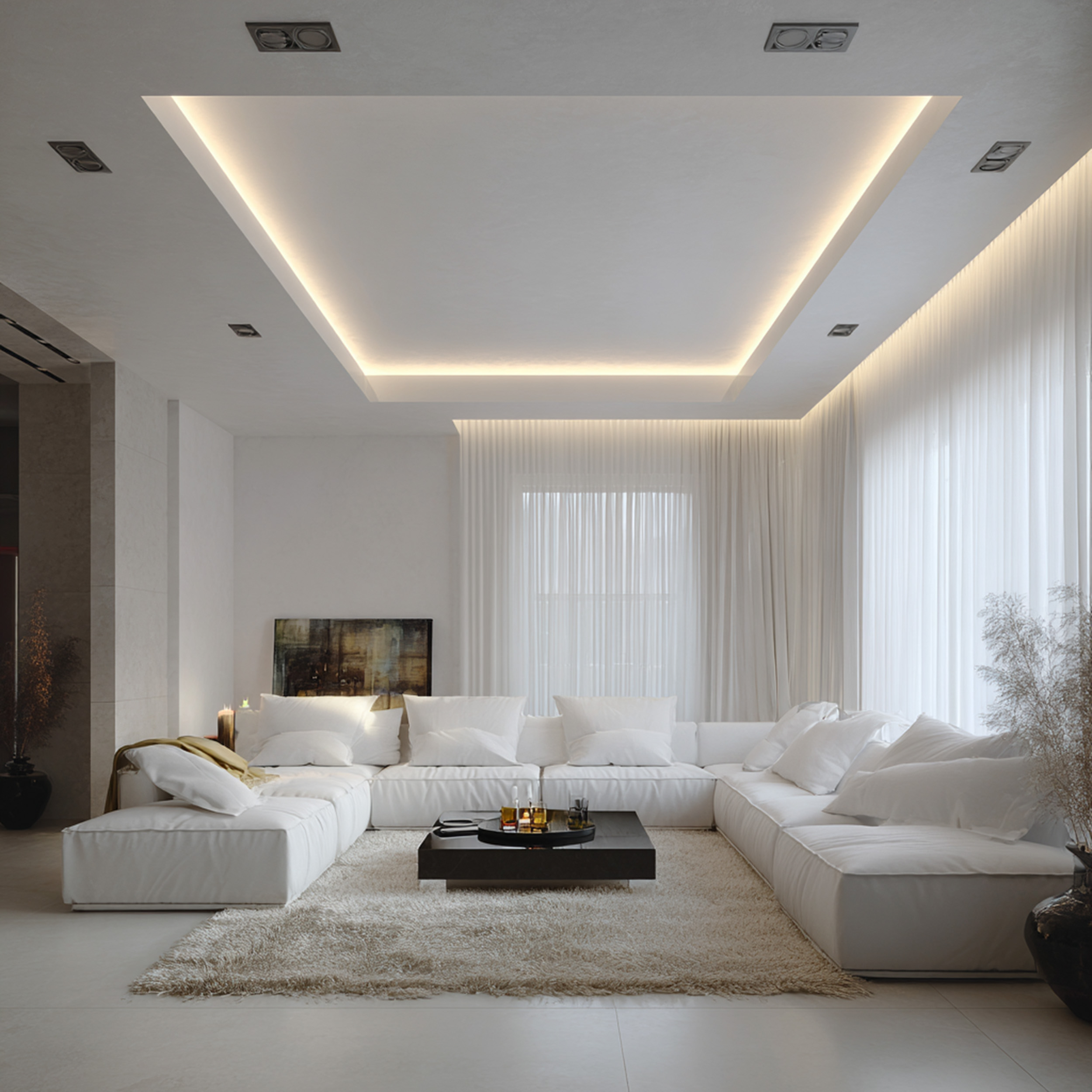 Double Layer Minimal False Ceiling Design with Rectangular Gypsum ...
