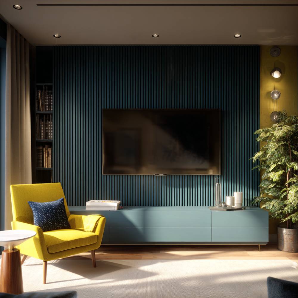 Turquoise Blue Modern TV Unit Design with Floating Storage Console ...