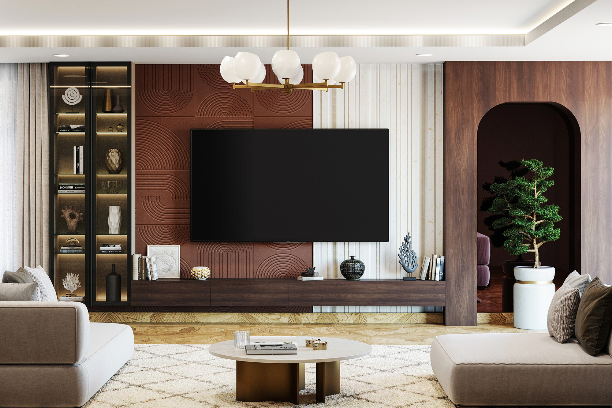 Contemporary Living Room Wall Design with 3D Textured Accent Wall ...