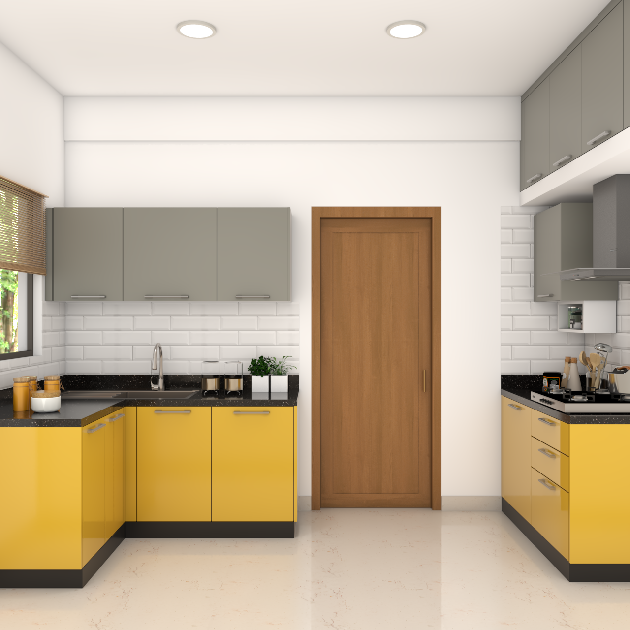 Contemporary Budget Kitchen with Mustard Toned Cabinets | Livspace