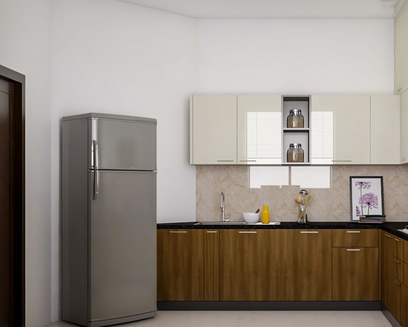 Convenient Contemporary Themed Compact Kitchen Design | Livspace