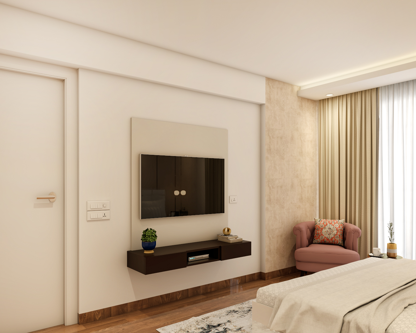 Modern Stylish Neutral Themed Spacious Bedroom Design | Livspace