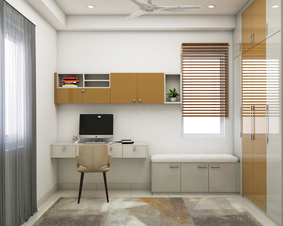 Yellow Modern Home Office Interior Design with Bench | Livspace