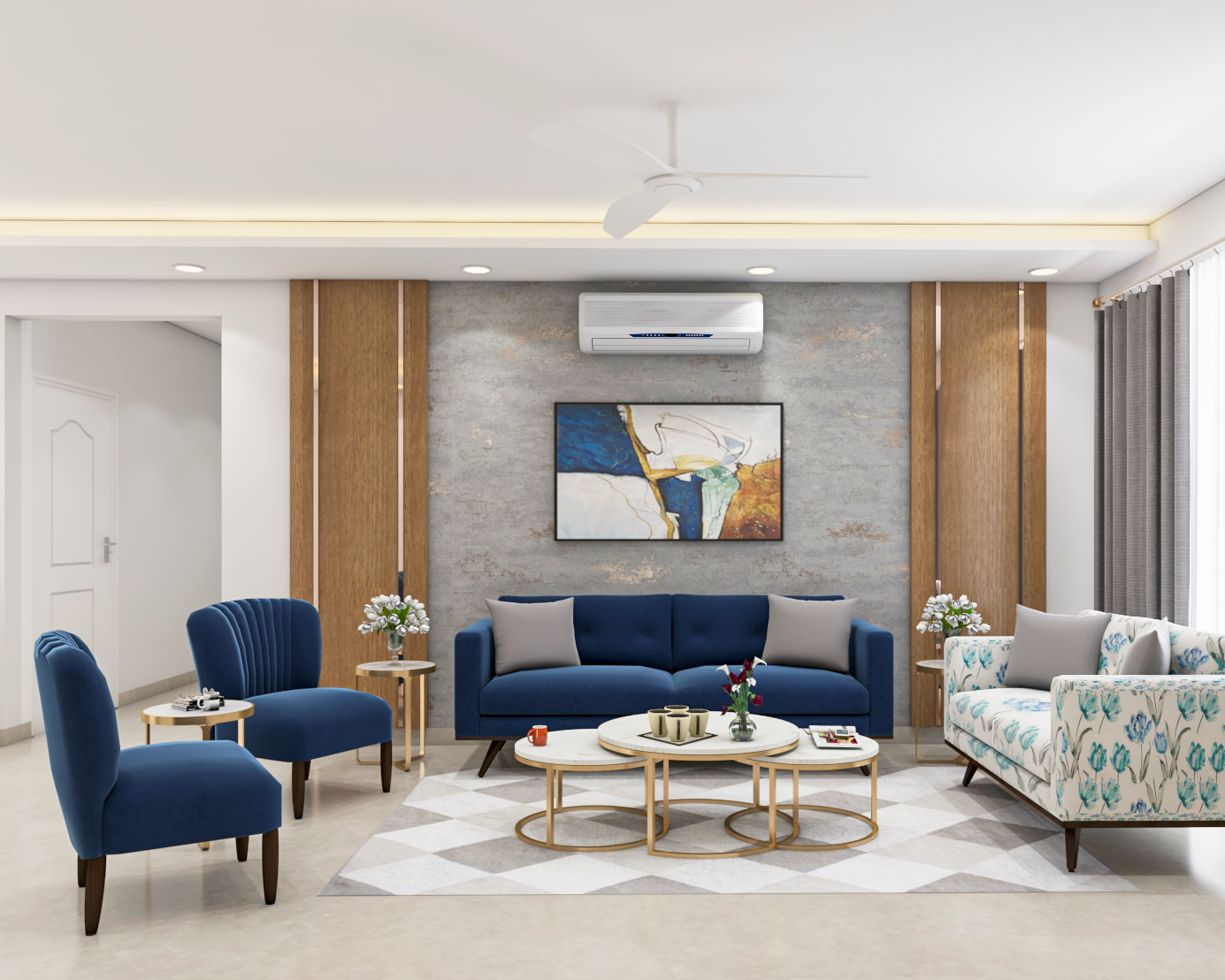 Simple Minimal Compact Contemporary Living Room Design | Livspace