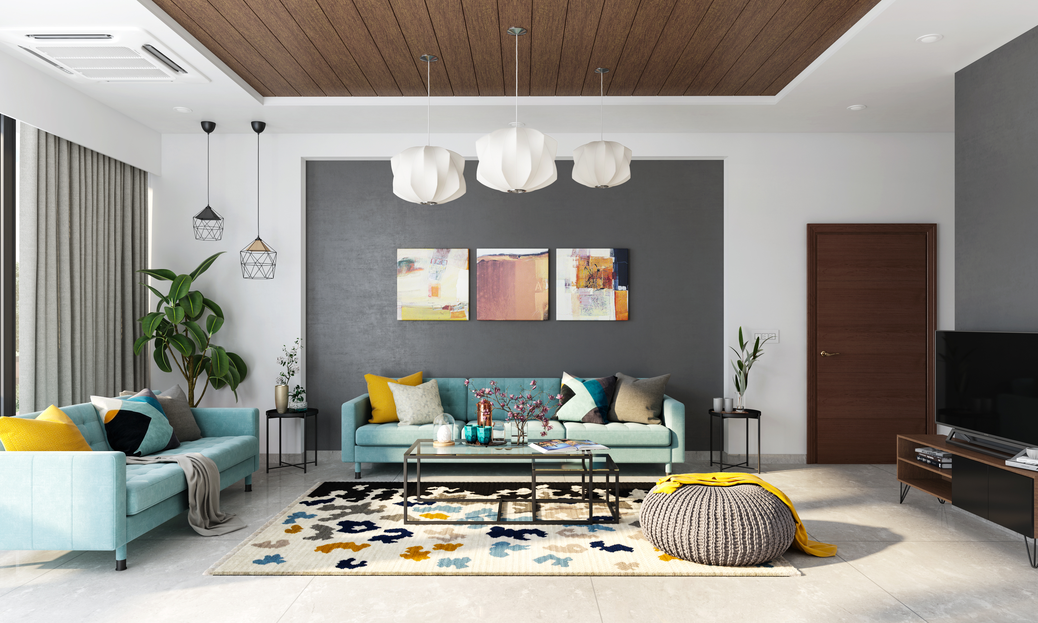 Convenient Multifunctional Compact Modern Living Room Design | Livspace