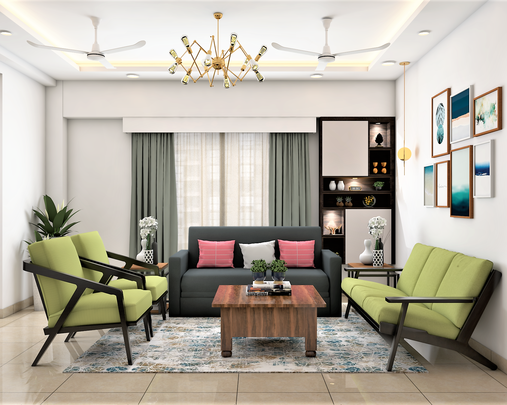 Functional Family-Friendly Gaudi-Inspired Living Room Design | Livspace
