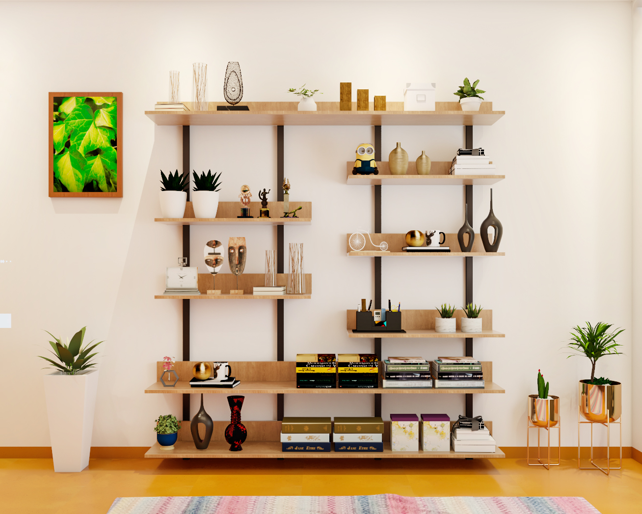 Minimal Design Compact Naturally-Lit Multifunctional Living Room | Livspace