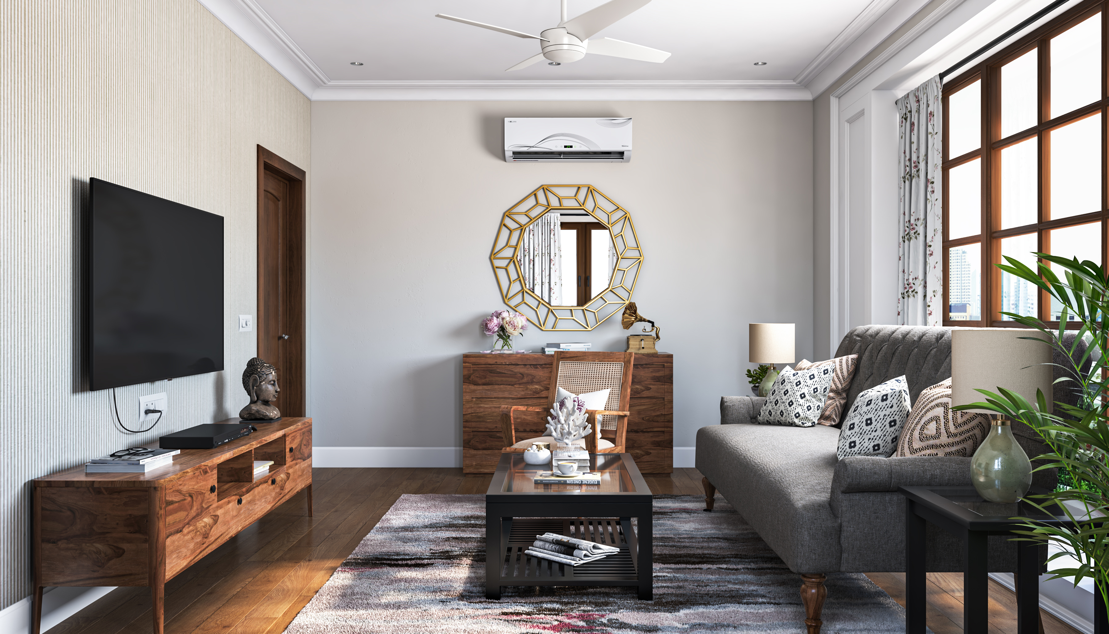 Compact Convenient Contemporary Style Living Room Design | Livspace