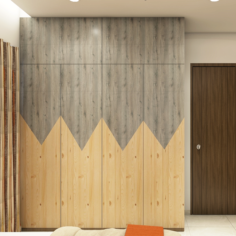 Compact Wardrobe with Patterned Design and Warm Colours | Livspace