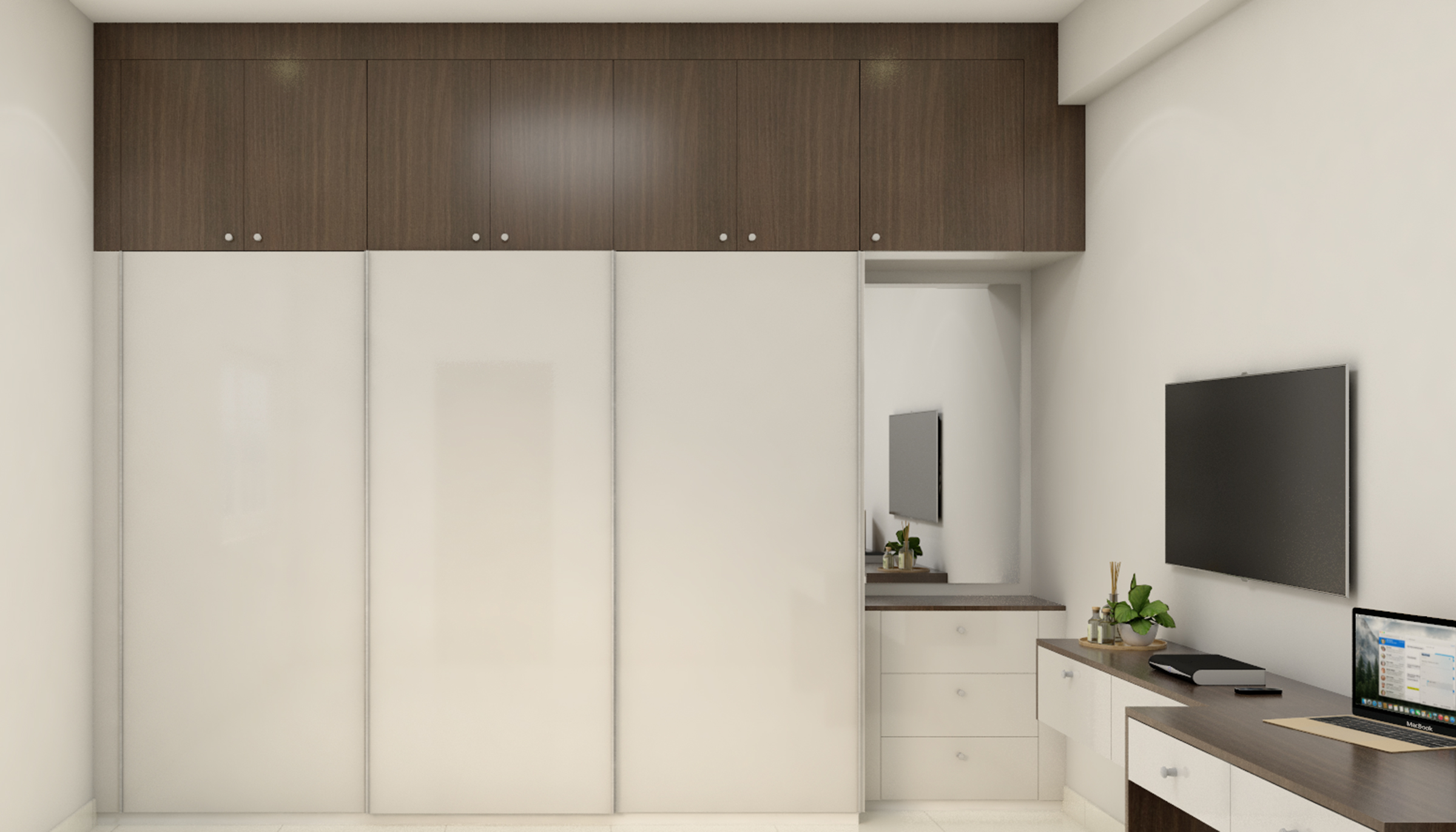 Modern Spacious Wardrobe with Dresser and Spacious Study | Livspace