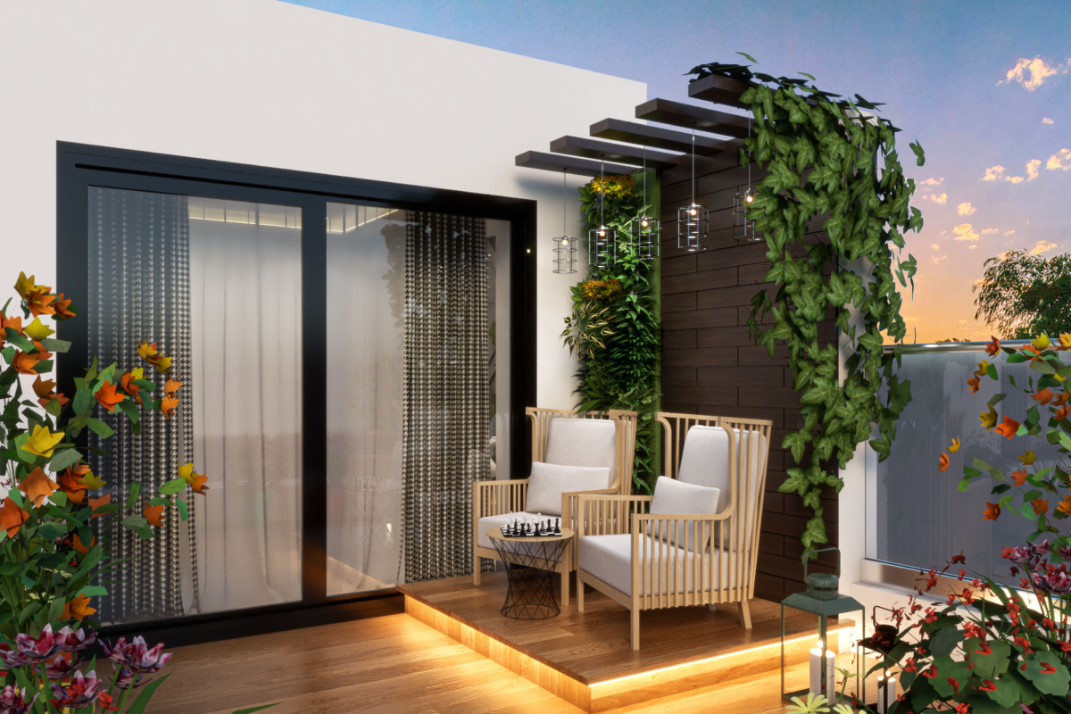 Modern Spacious Balcony Designed With Cove Lights | Livspace