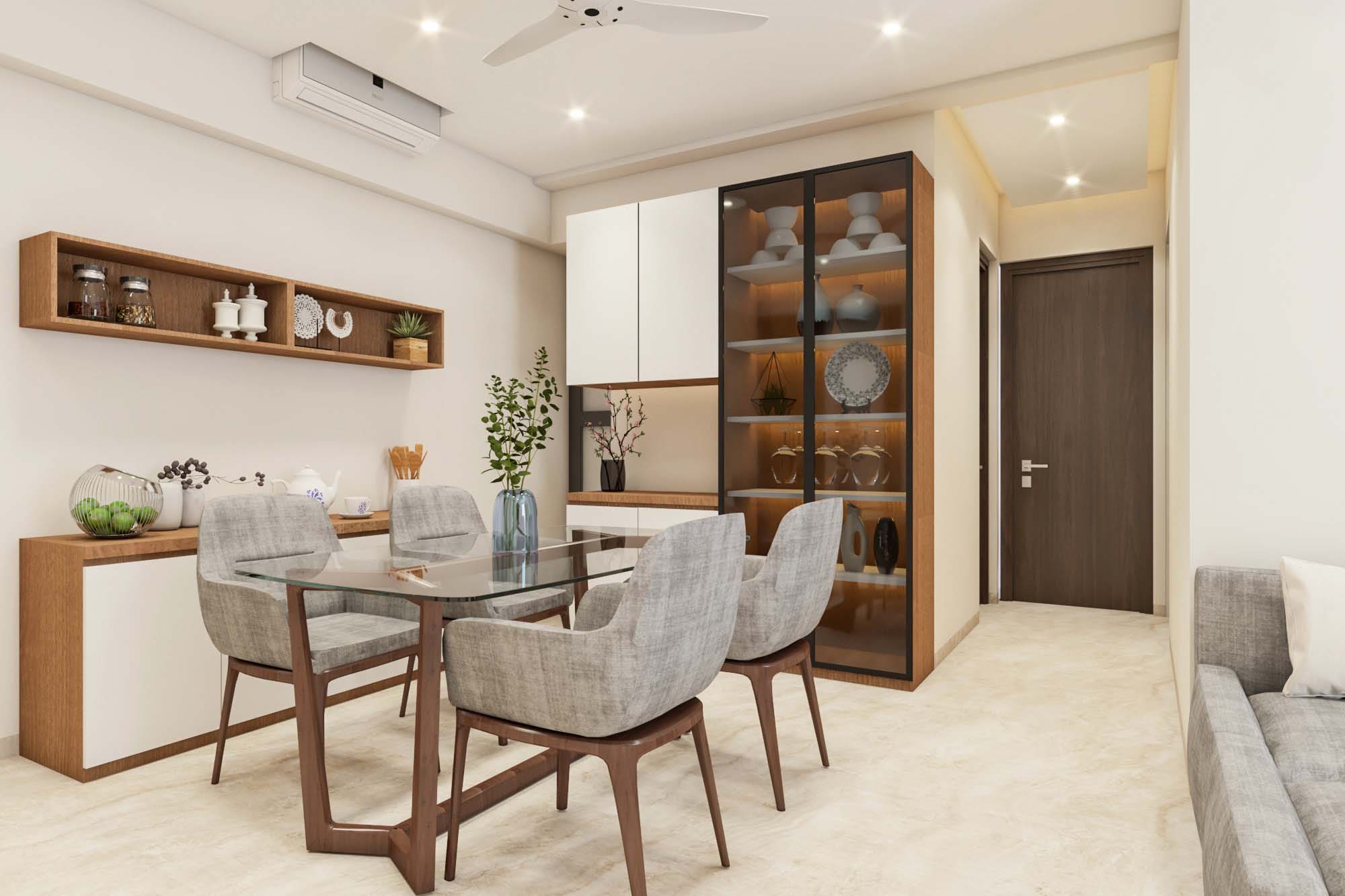 Contemporary Dining Room Designed With Cushioned Chairs | Livspace