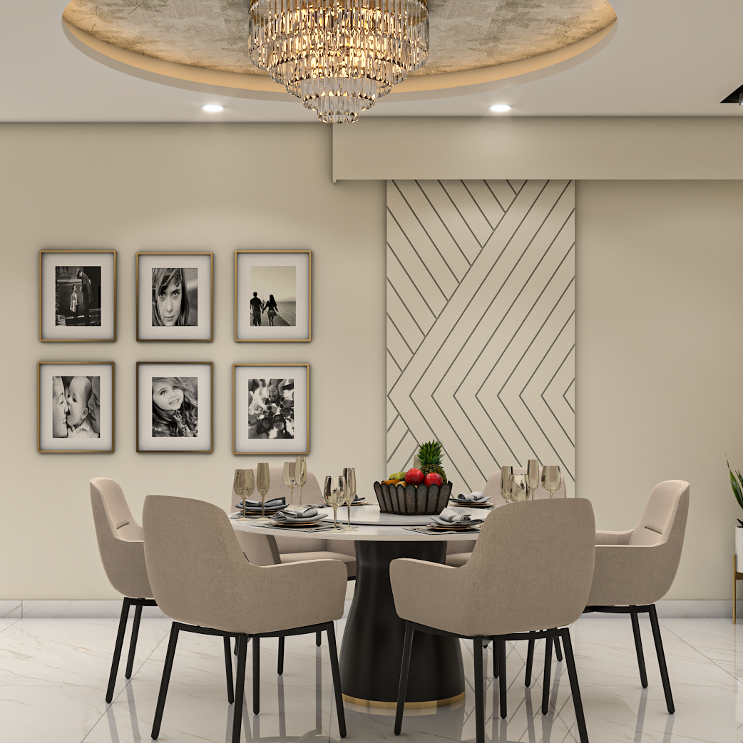 Compact Contemporary Dining Room with A Circular Table | Livspace