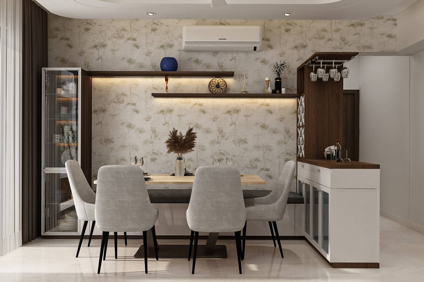 Maximum Convenience Spacious Contemporary Dining Room Design| Livspace
