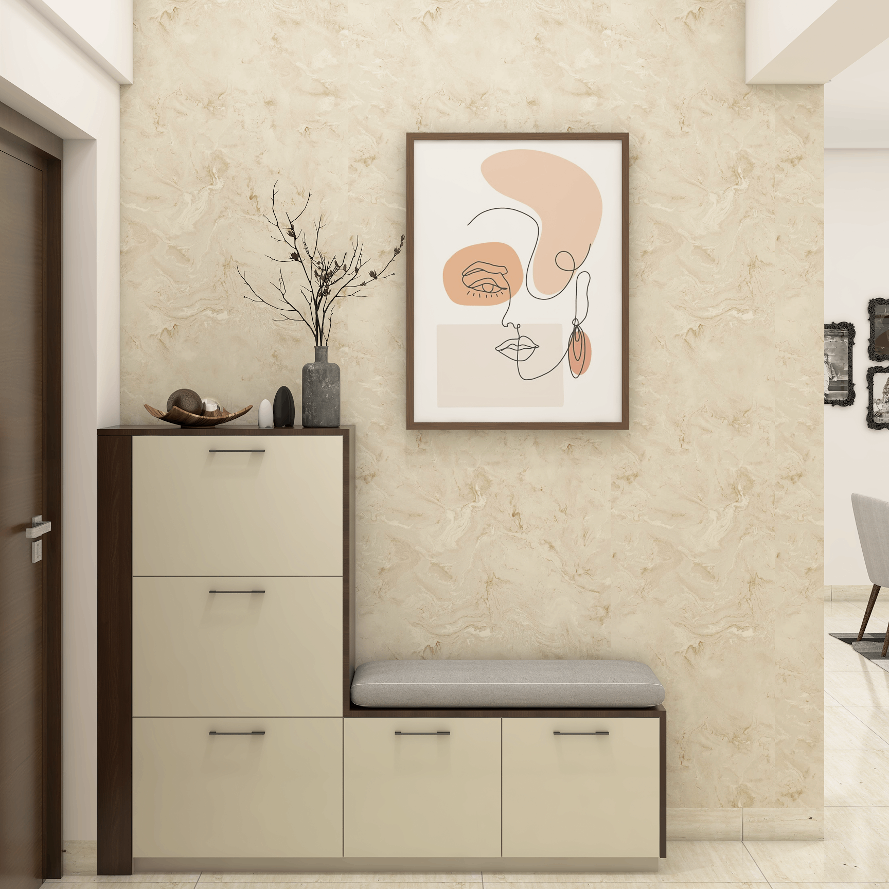 Maximum Storage Multi-Functional Contemporary Foyer Design | Livspace
