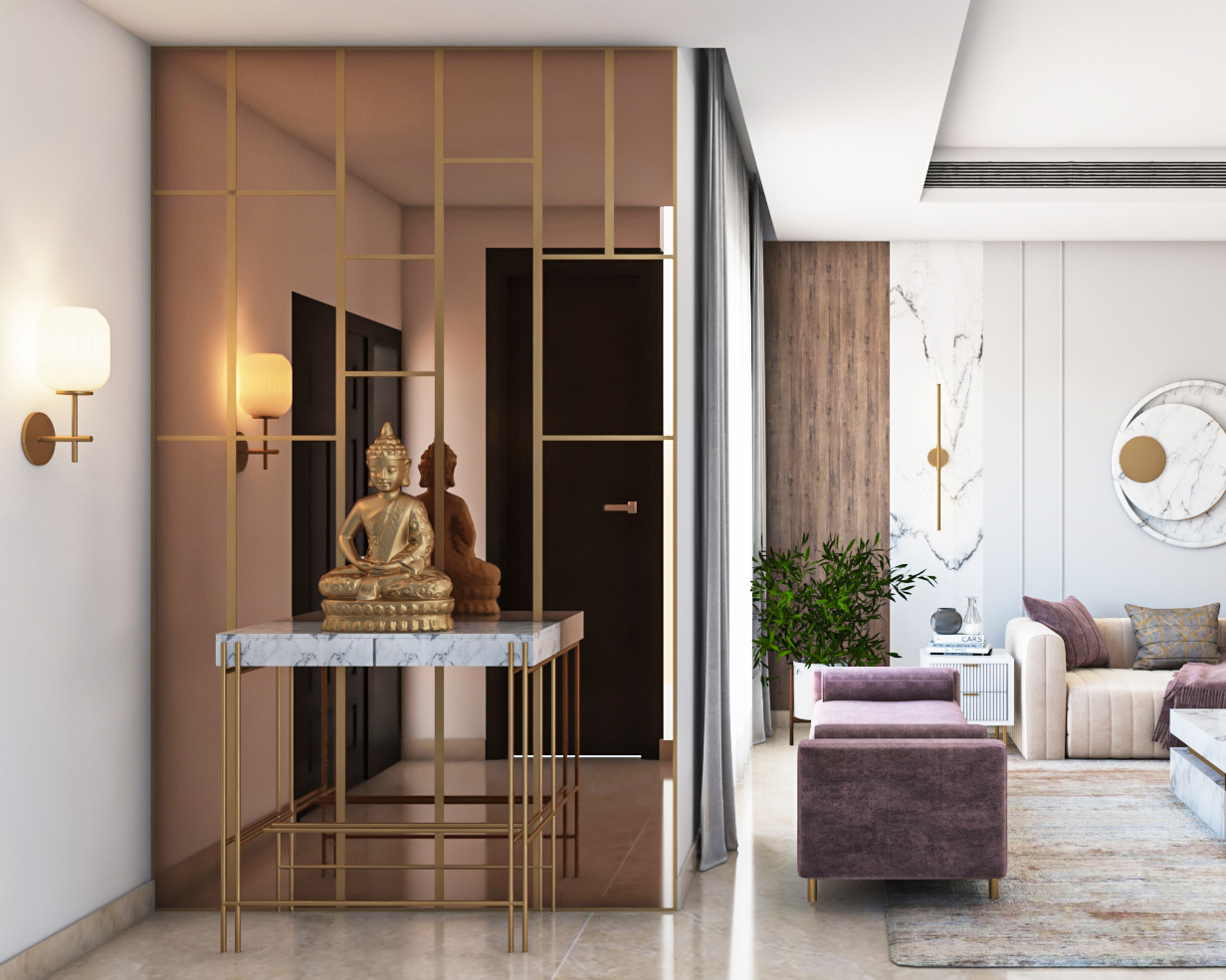 Spacious Glass Panelled Wall Foyer Design | Livspace