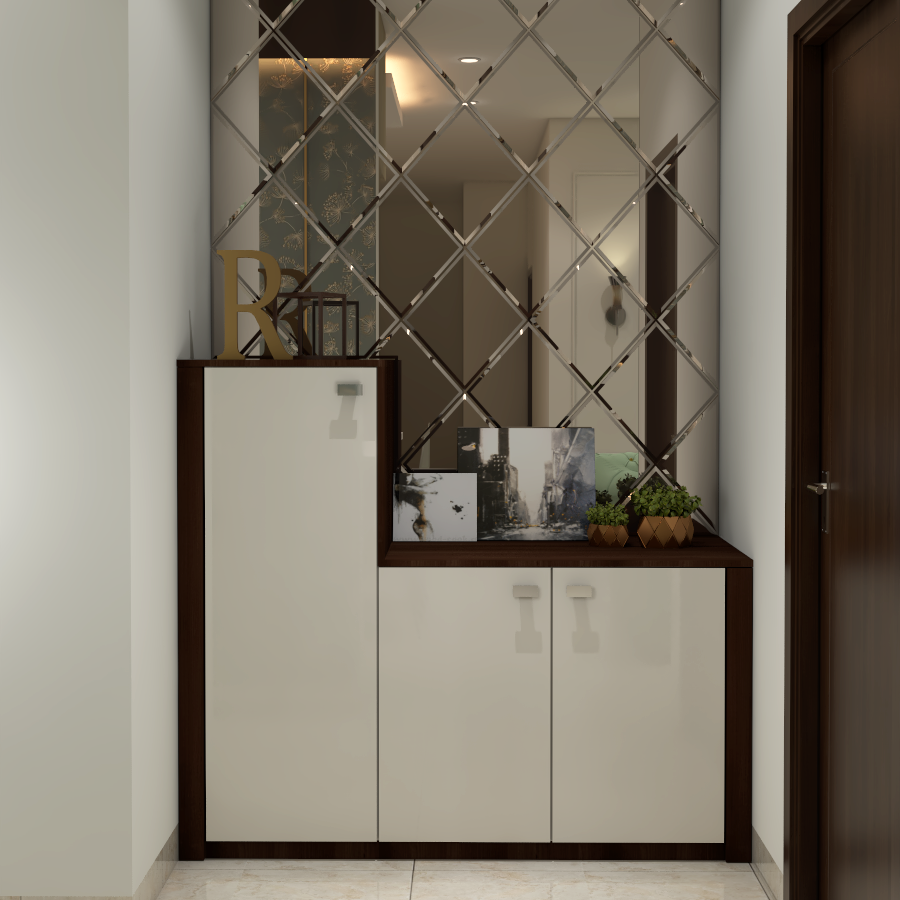 Compact Foyer Design With White Storage | Livspace