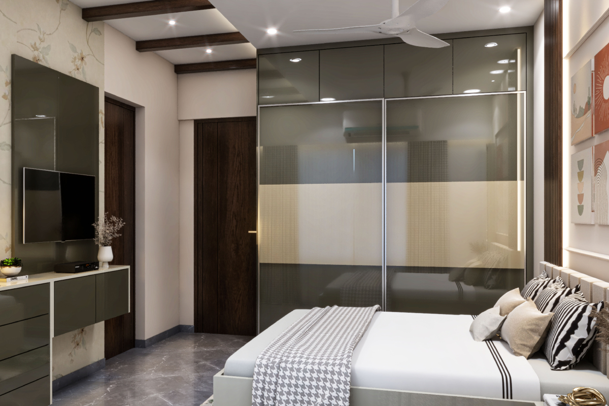 Modern Guest Bedroom Design With Bedside Unit | Livspace