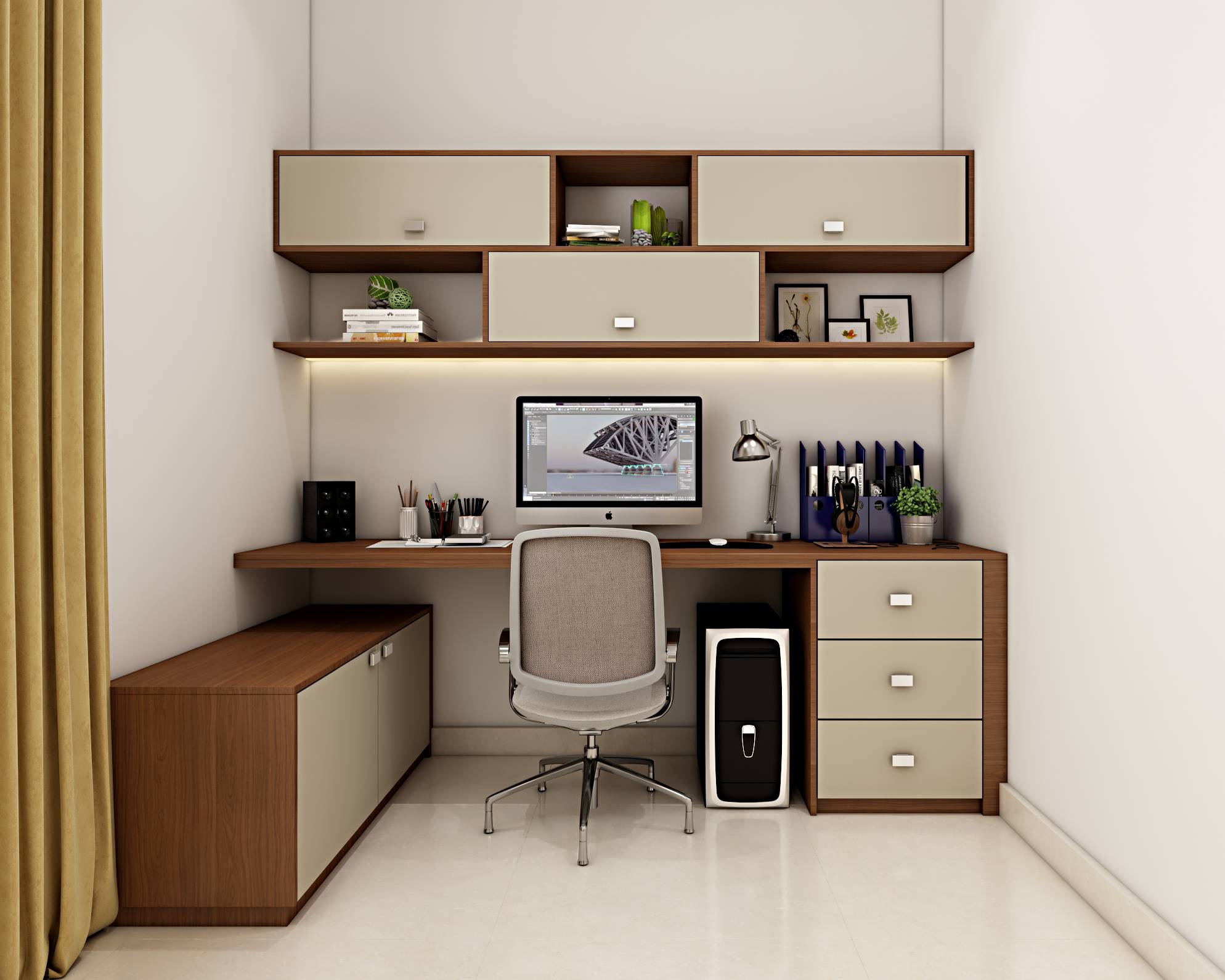 Modern Home Office Design With Efficient Storage And Wooden Workdesk ...
