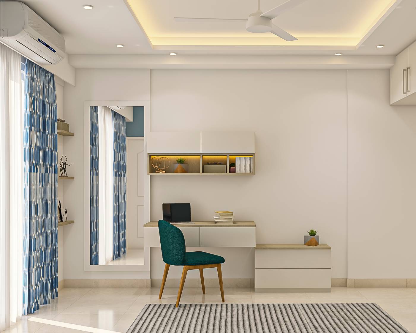 Modern Home Office Design With Open Shelves | Livspace