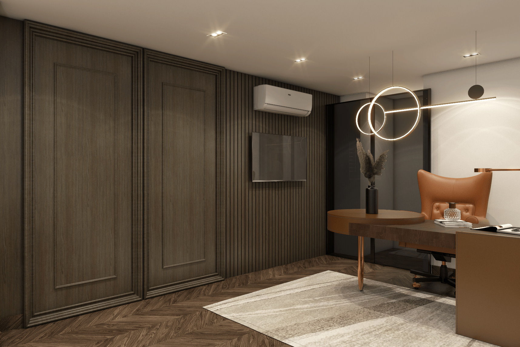 Maximum Storage Convenient Contemporary Home Office Design | Livspace