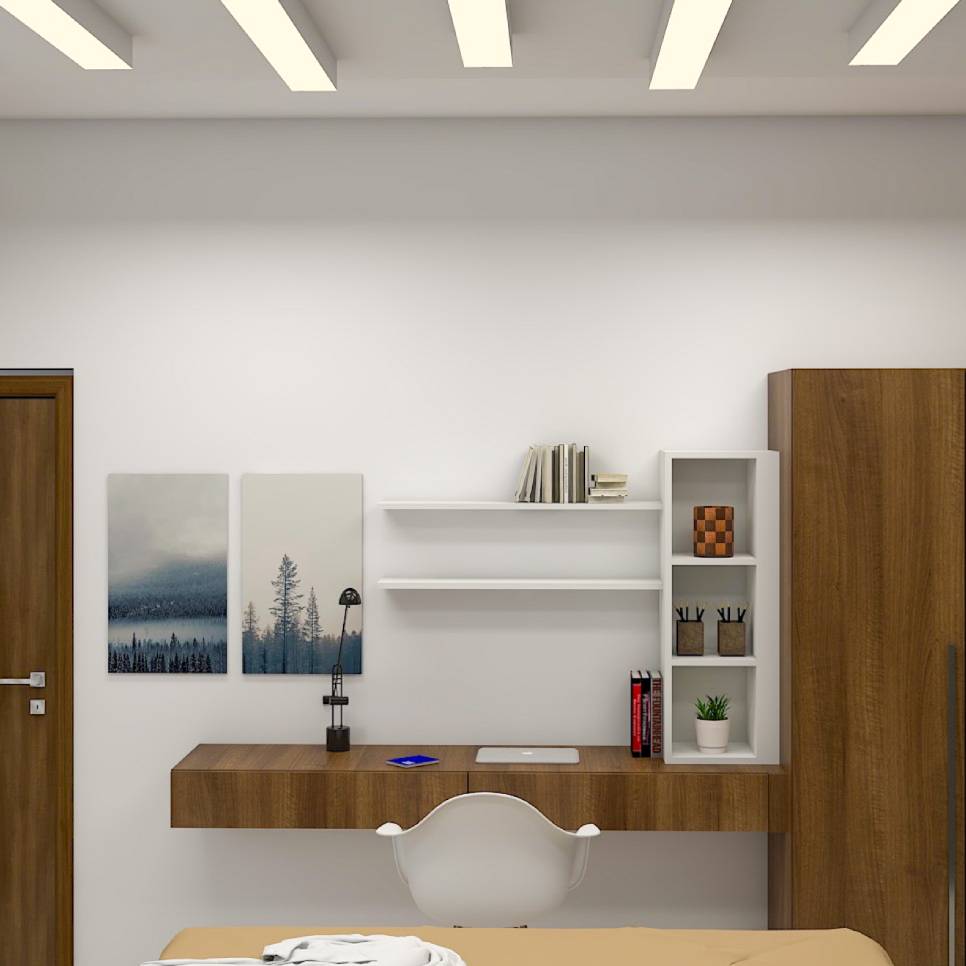 Compact Home Office Design With Floating Workdesk And Open Ledges ...