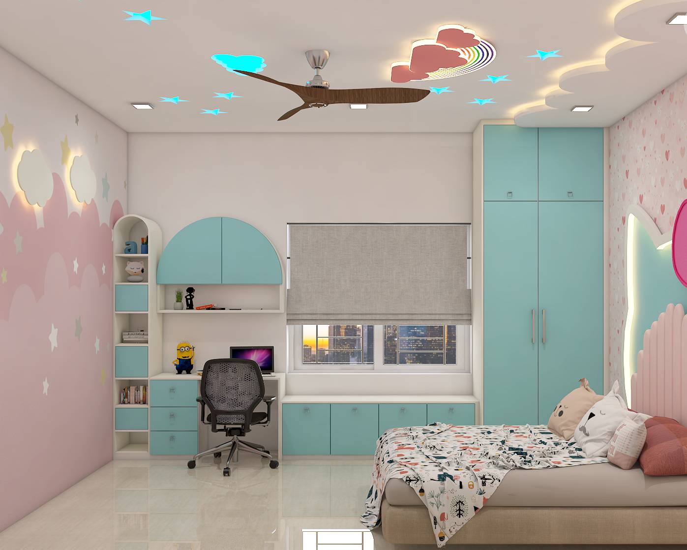 Spacious Kid's Room Design For Girls With Kitty Theme | Livspace