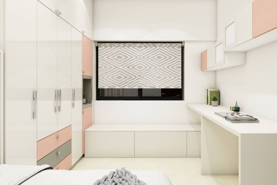 Modern Pink Themed Kids Bedroom With Compact Layout | Livspace