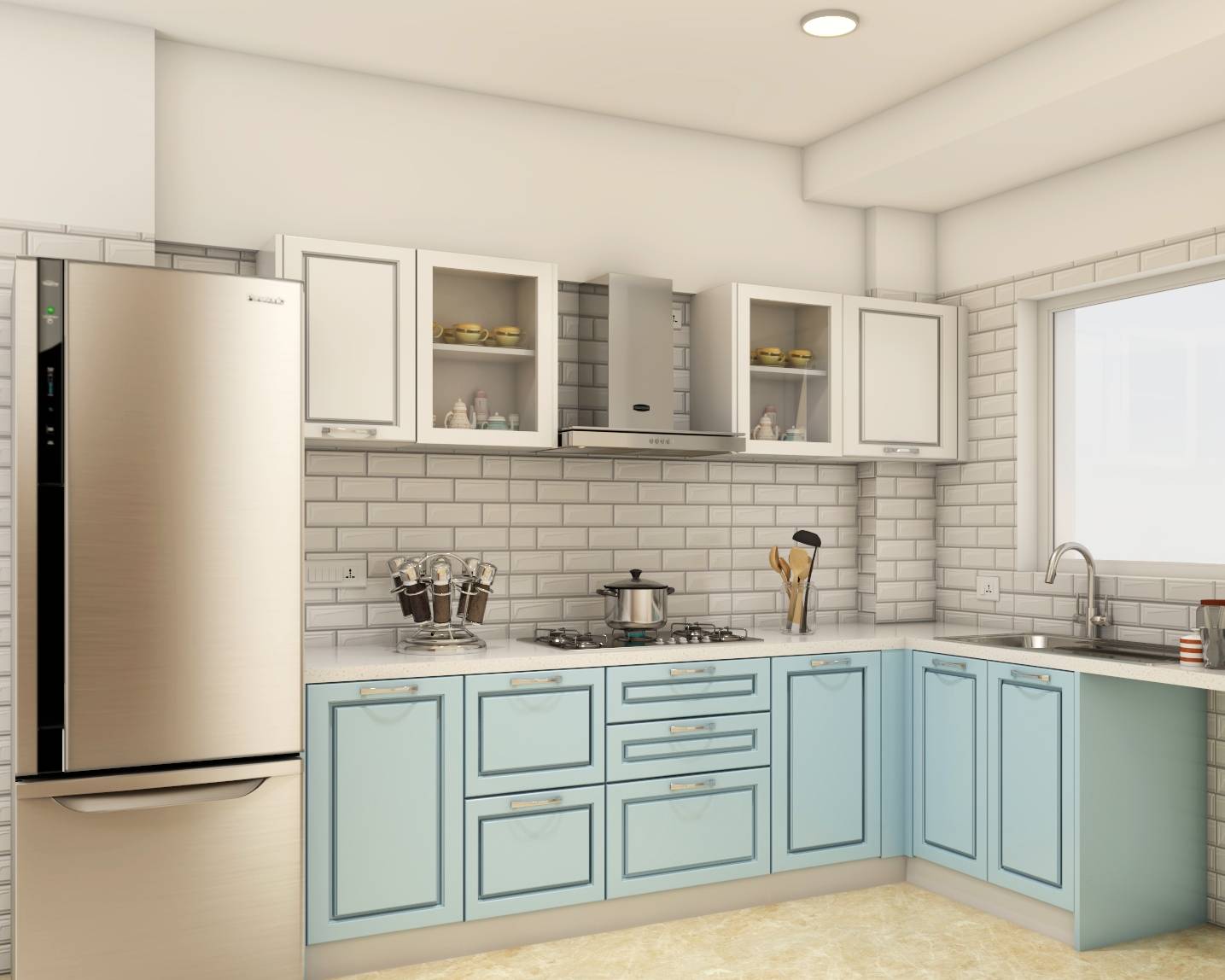 Compact L-Shaped Kitchen Design WIth Breakfast Counter | Livspace