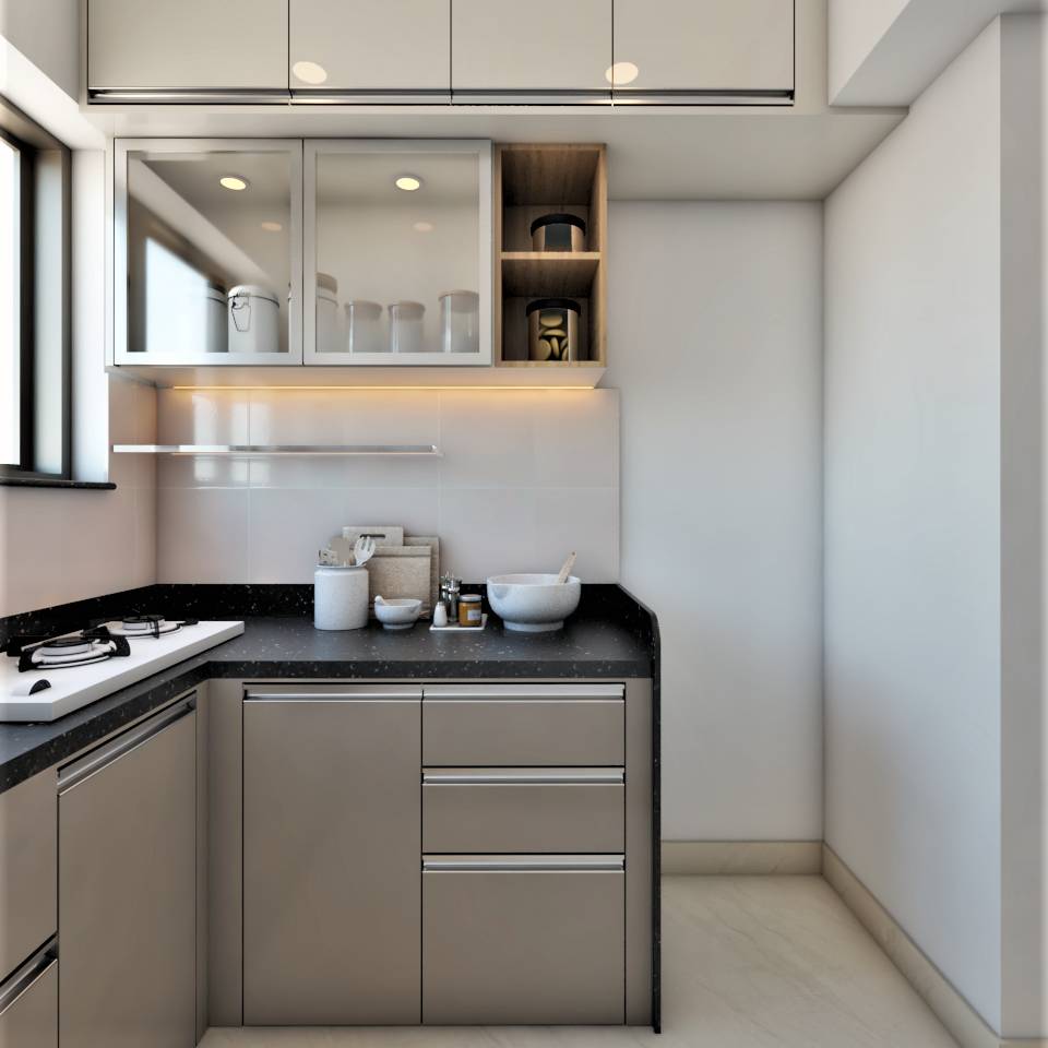 Compact Kitchen Design With Wooden Finish Cabinets | Livspace