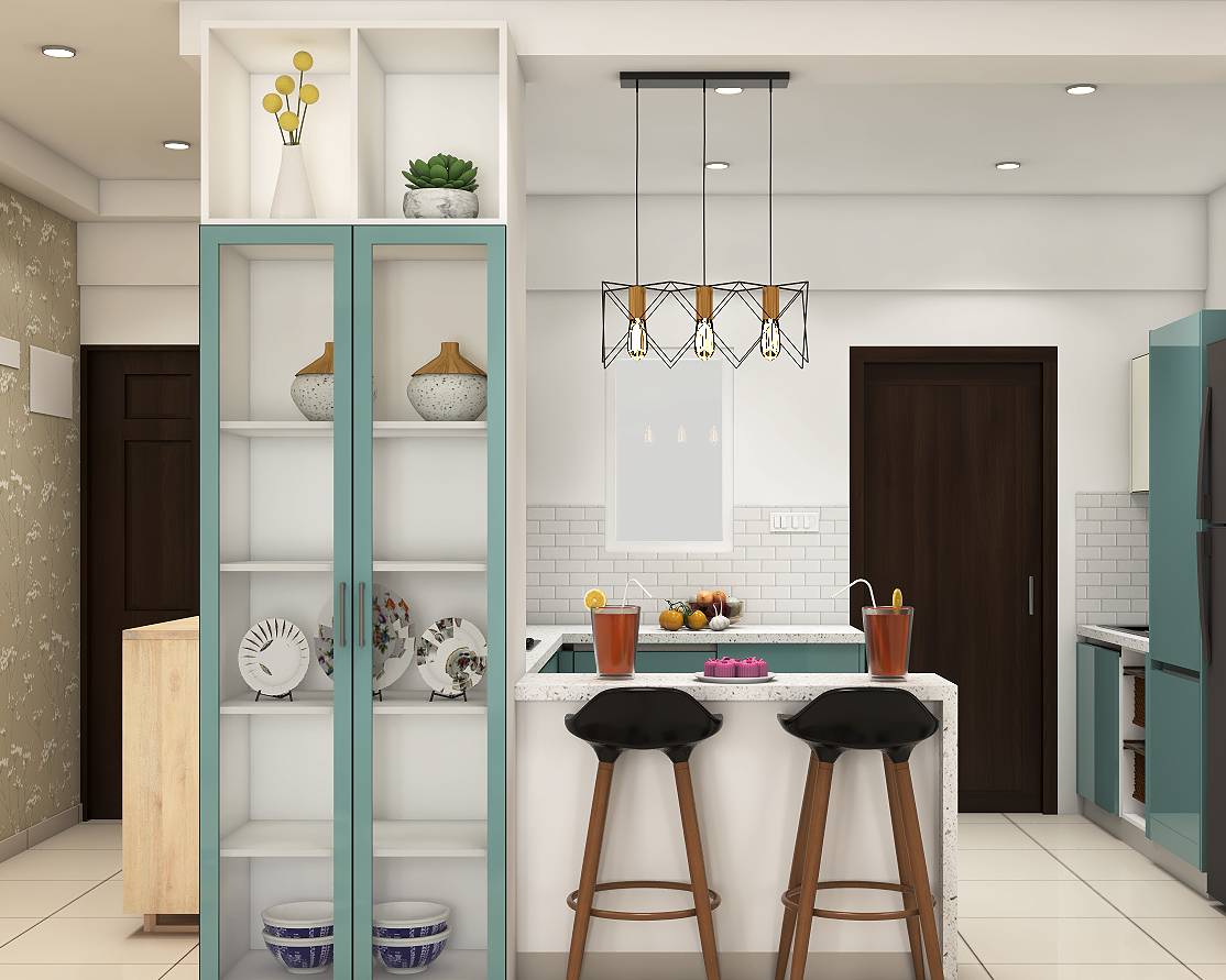 Modular Kitchen Design With Modern Blue And White Colour Scheme | Livspace