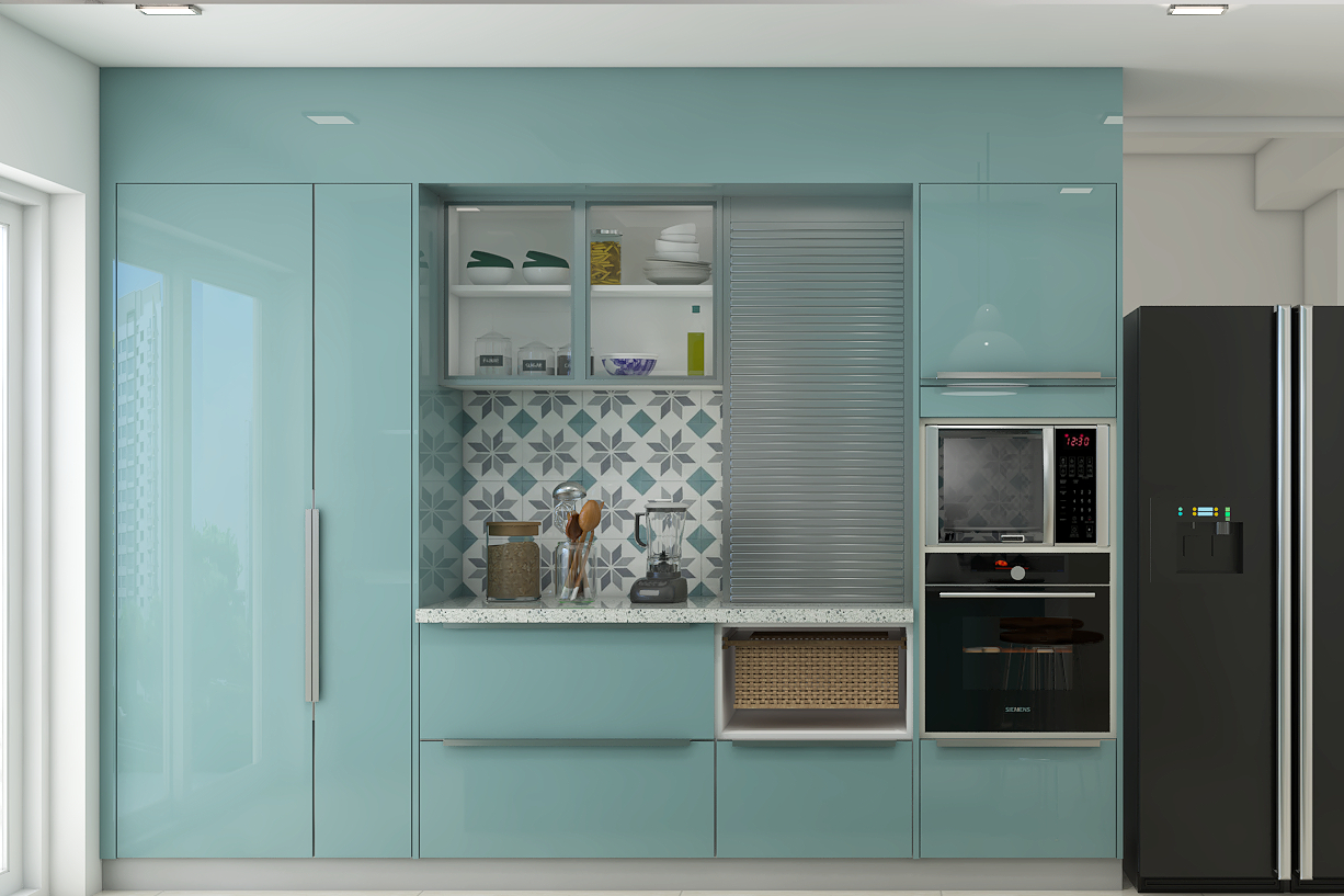 Modular Spacious Kitchen Design With Island Table | Livspace