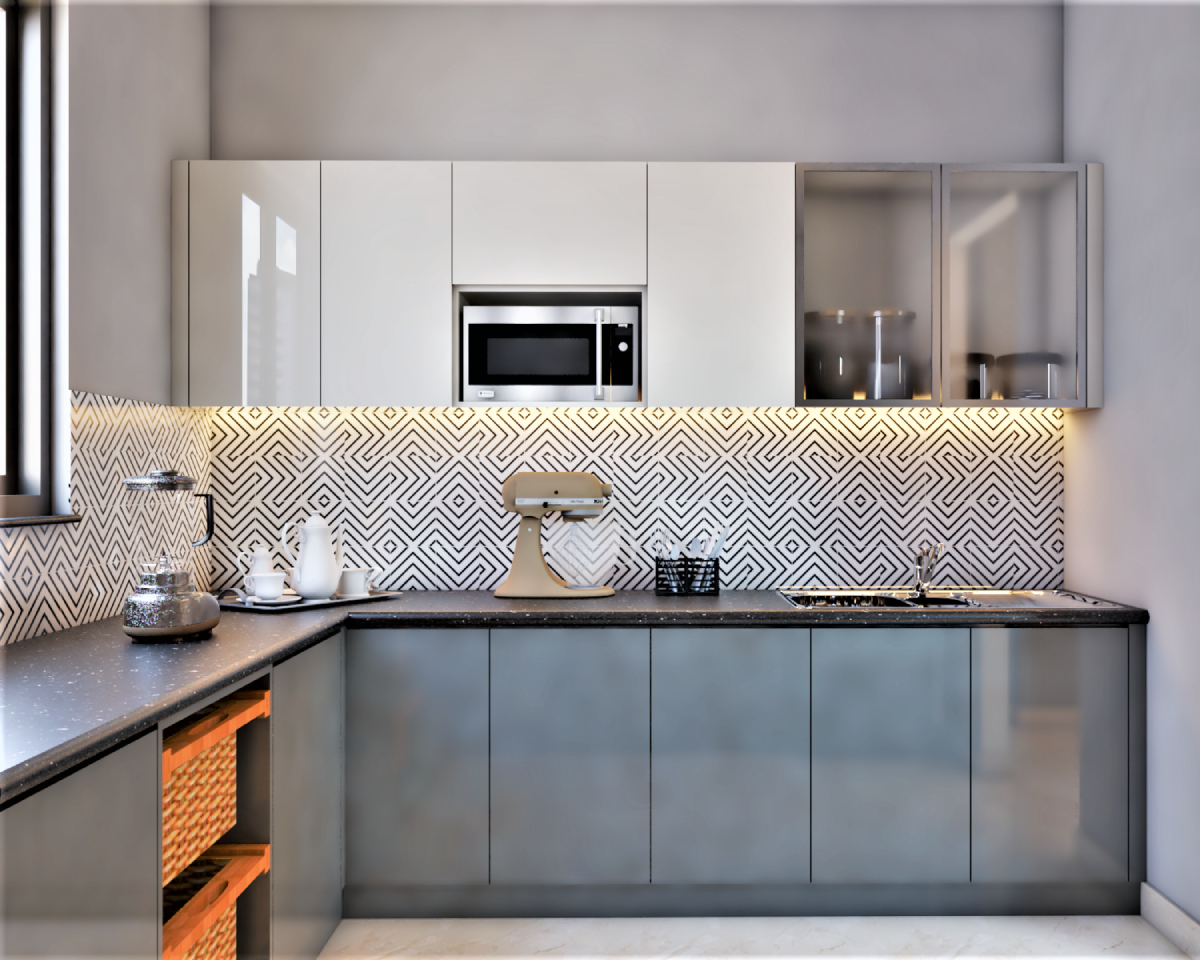 Modern Modular L-Shape Kitchen Design With Glossy Finish | Livspace