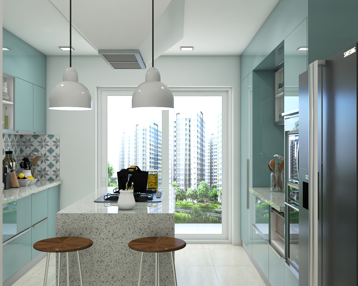 Modular Spacious Kitchen Design With Island Table | Livspace