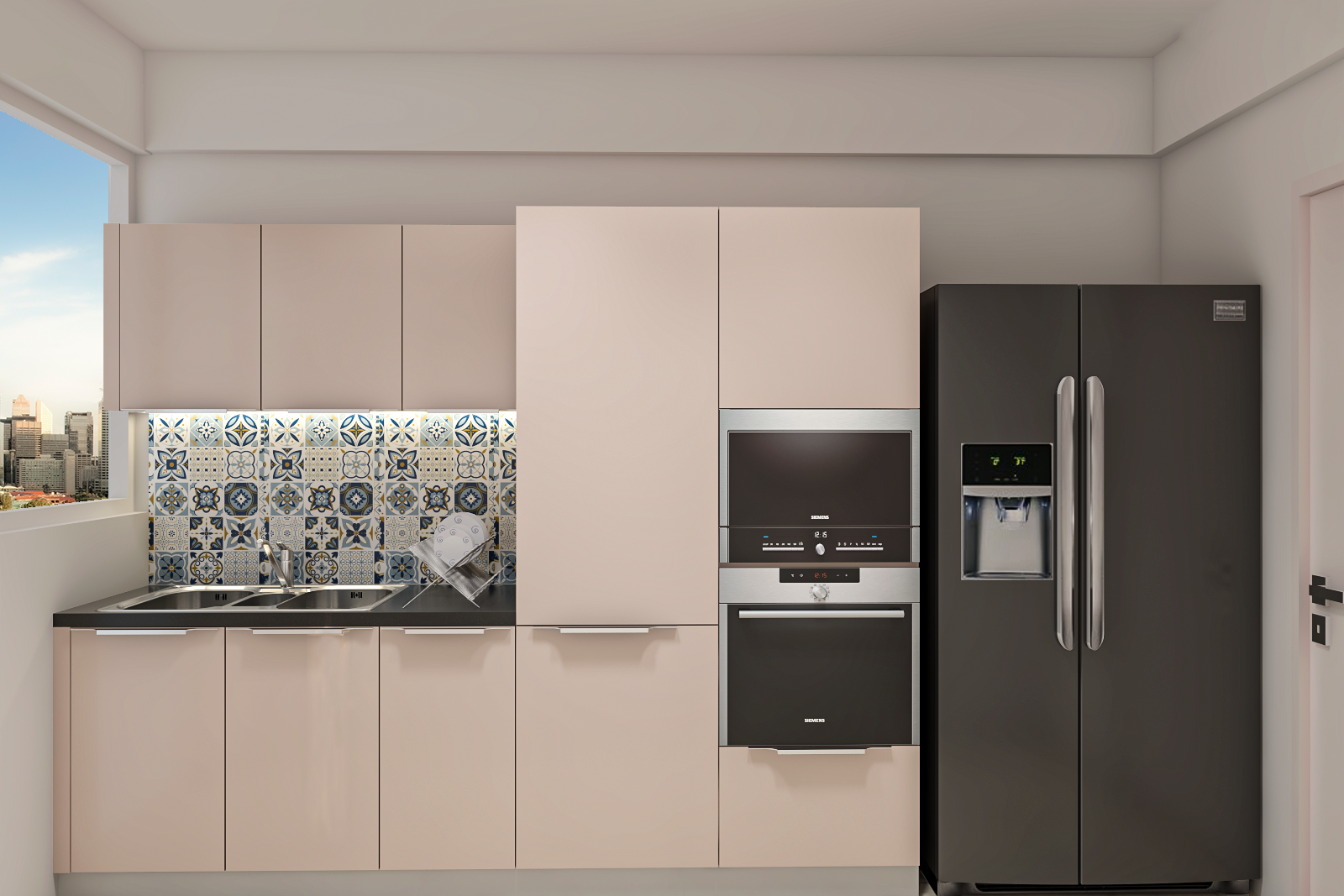 Moroccan Tiled Modern Kitchen Design With Pink Tone | Livspace